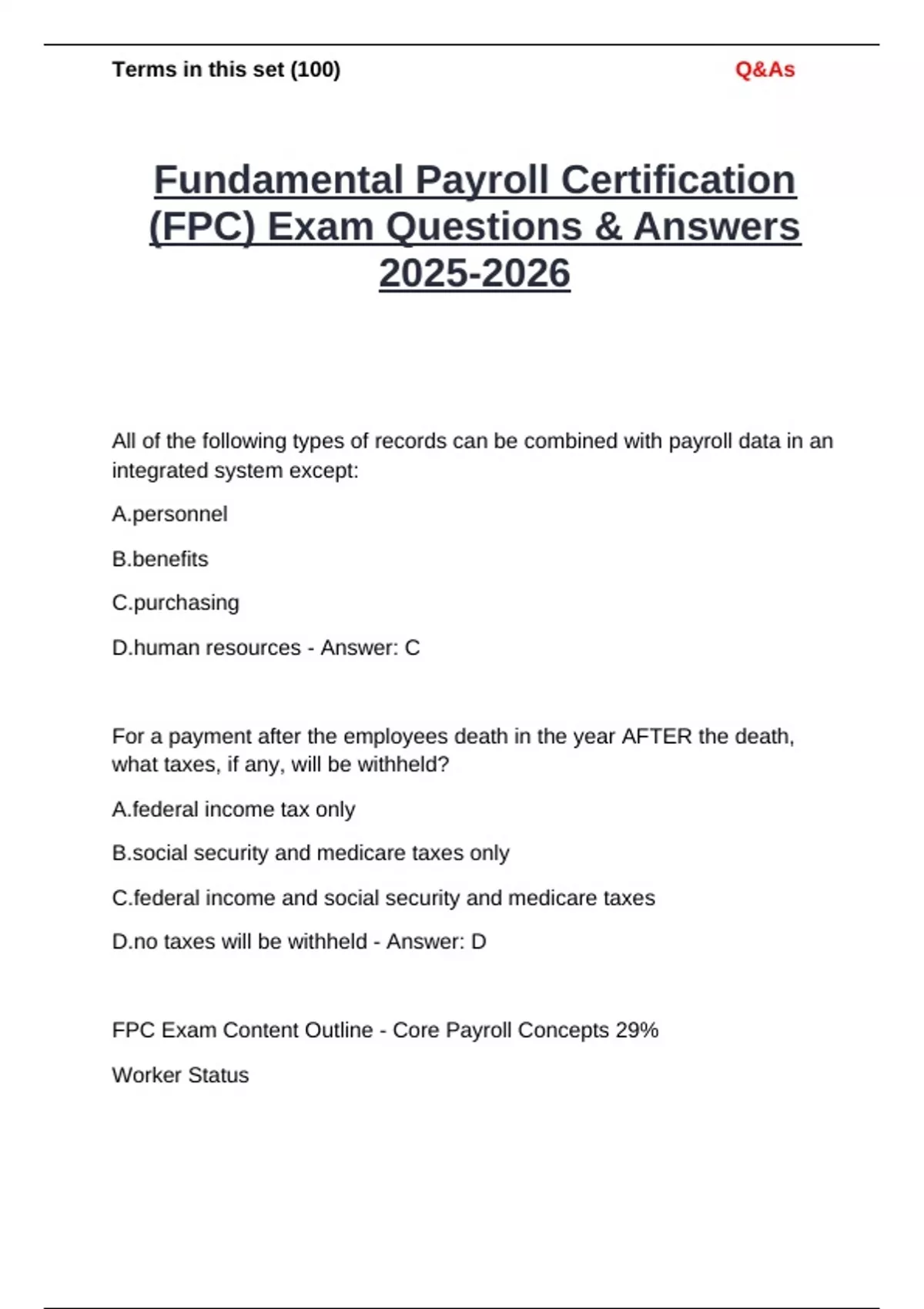 Fundamental Payroll Certification Fpc Exam Questions And Answers Fpc Fundamental Payroll
