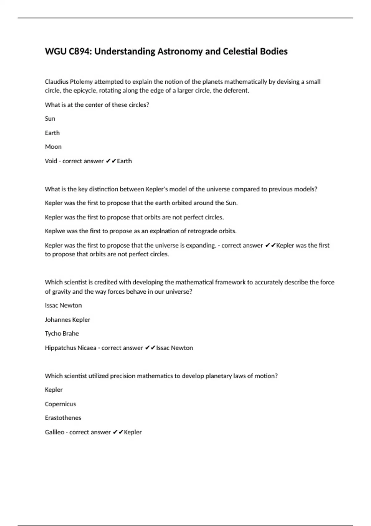 WGU C894: Understanding Astronomy and Celestial Bodies - WGU C894 - Stuvia US