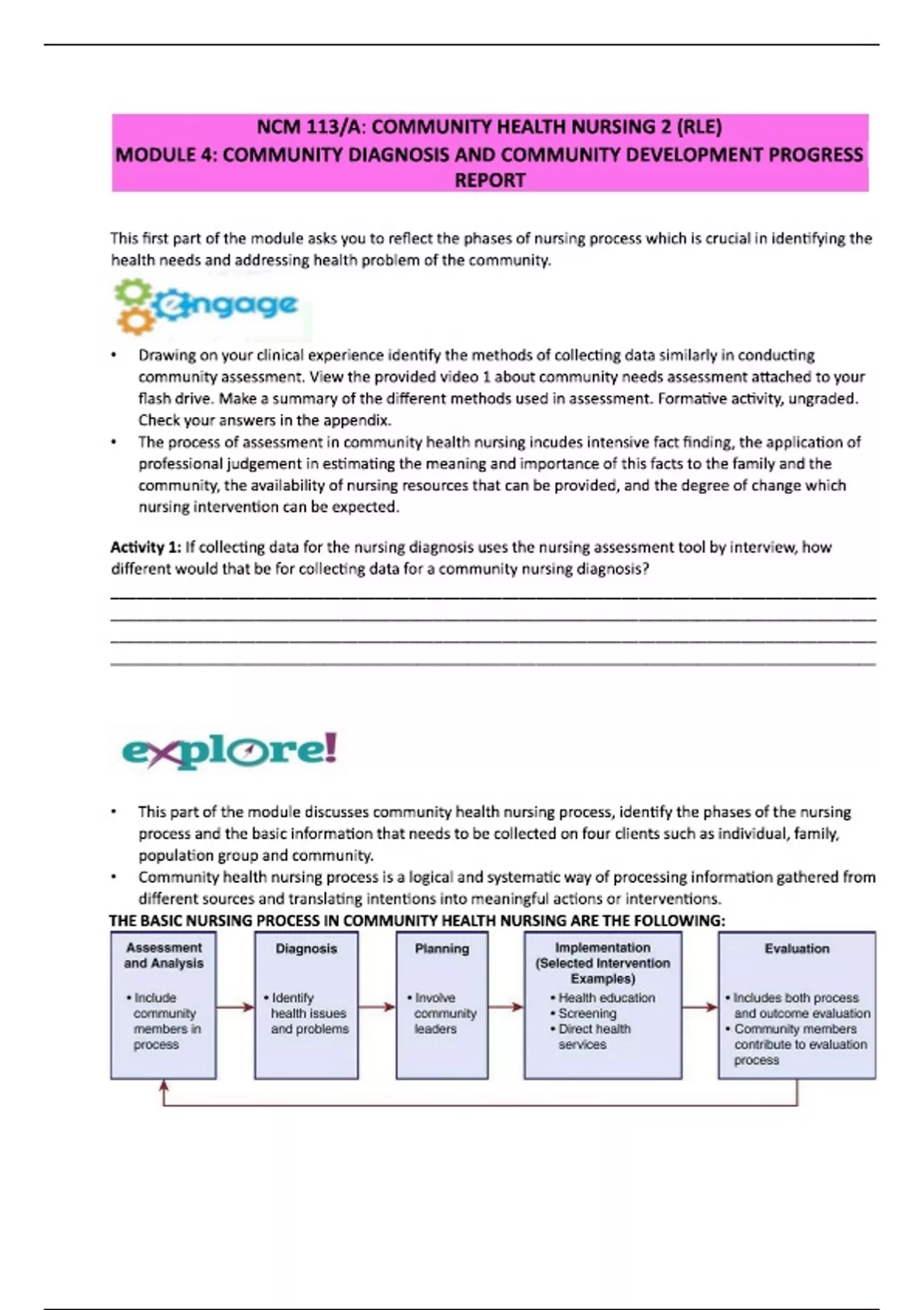 NCM 113, A COMMUNITY HEALTH NURSING 2 (RLE) MODULE 4 COMMUNITY ...