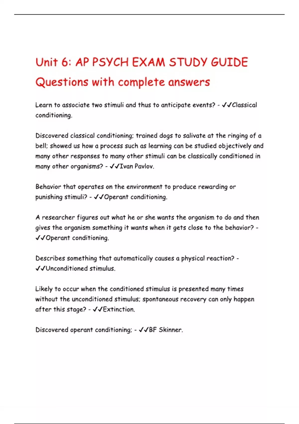 Unit 6 AP PSYCH EXAM STUDY GUIDE Questions with complete answers ...