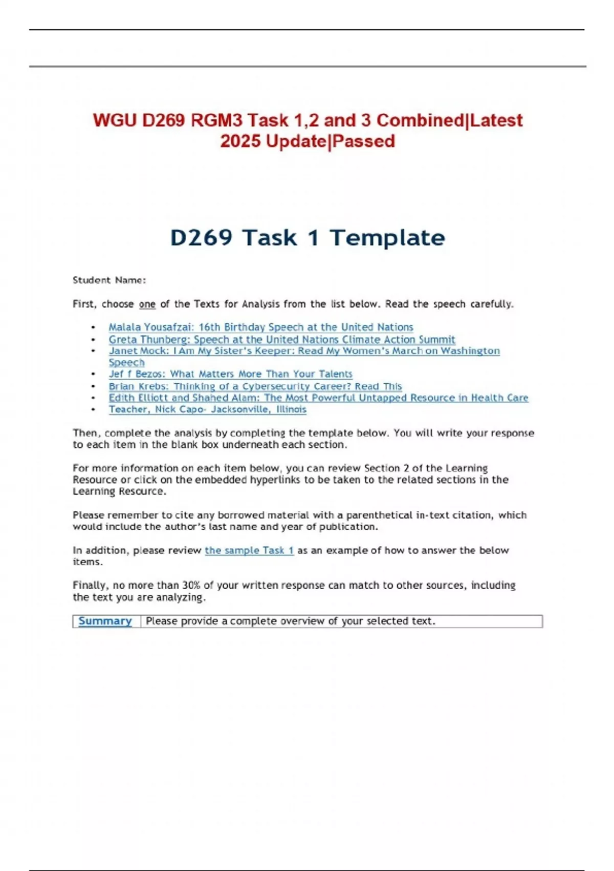 WGU D269 RGM3 Task 1,2 and 3 Combined|Latest 2025 Update|Passed - D269 ...