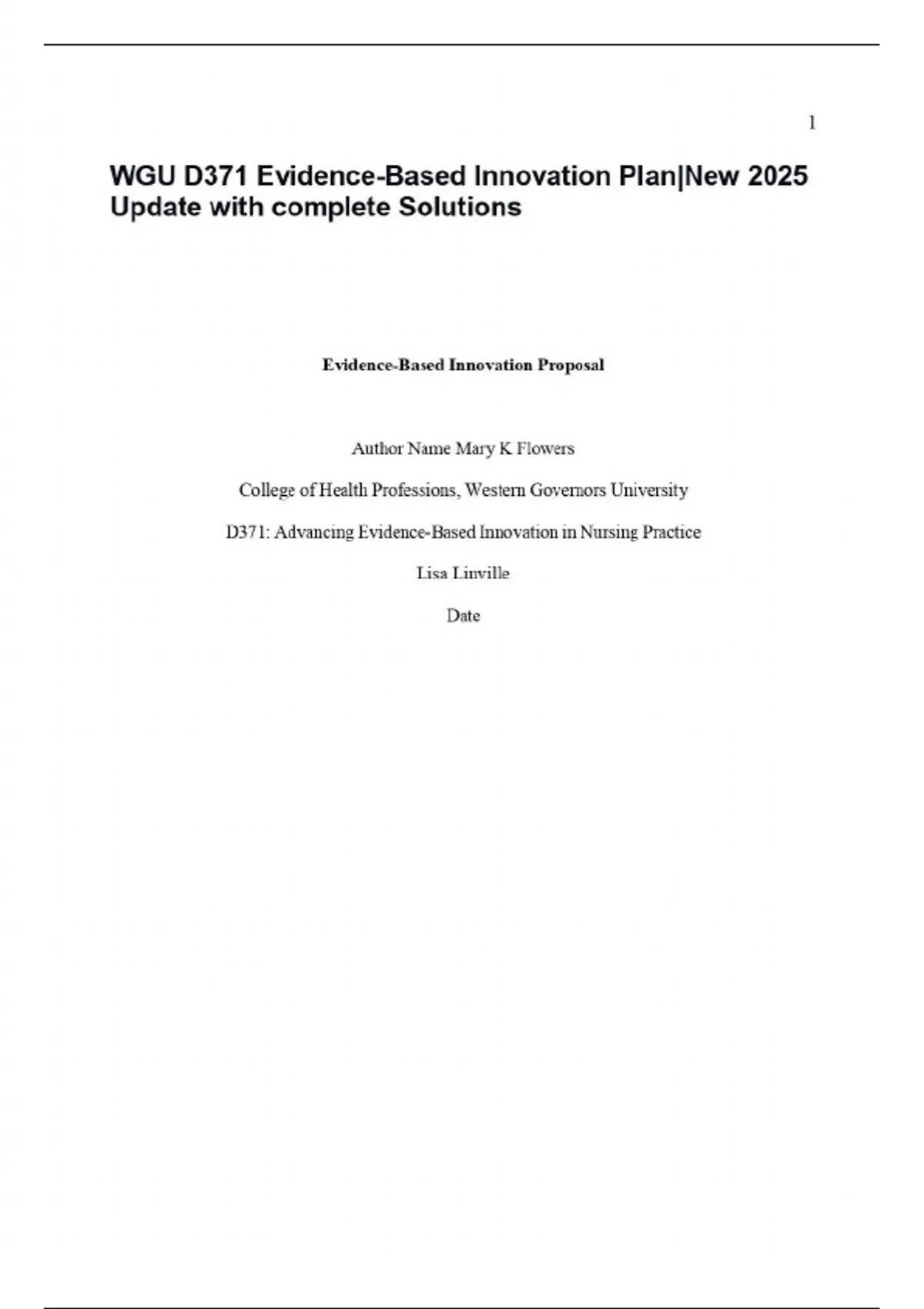 WGU D371 Evidence-Based Innovation Plan|New 2025 Update with complete Solutions - D371 - Stuvia US