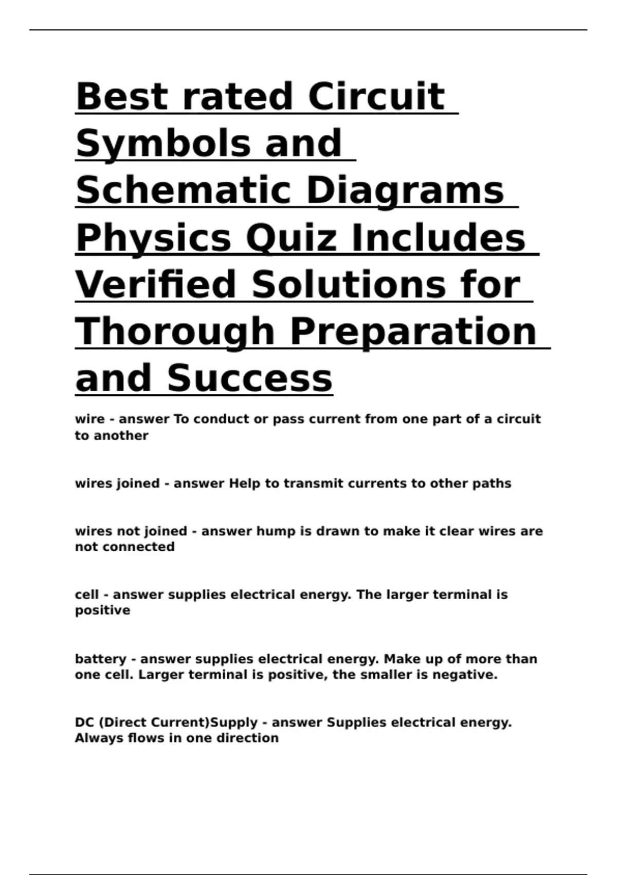 Best rated Circuit Symbols and Schematic Diagrams Physics Quiz Includes ...