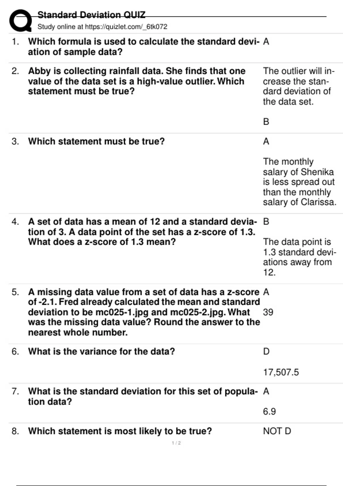 Standard Deviation Tests - Standard Deviation - Stuvia US