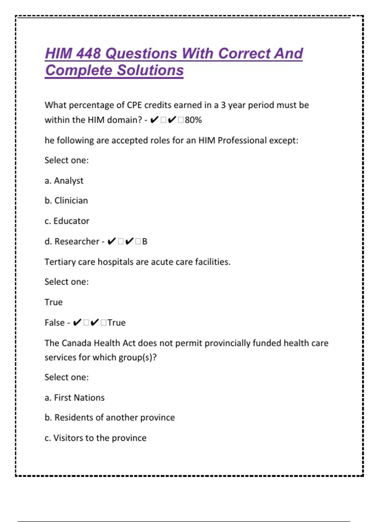 HIM 448 Questions With Correct And Complete Solutions| Updated Study ...