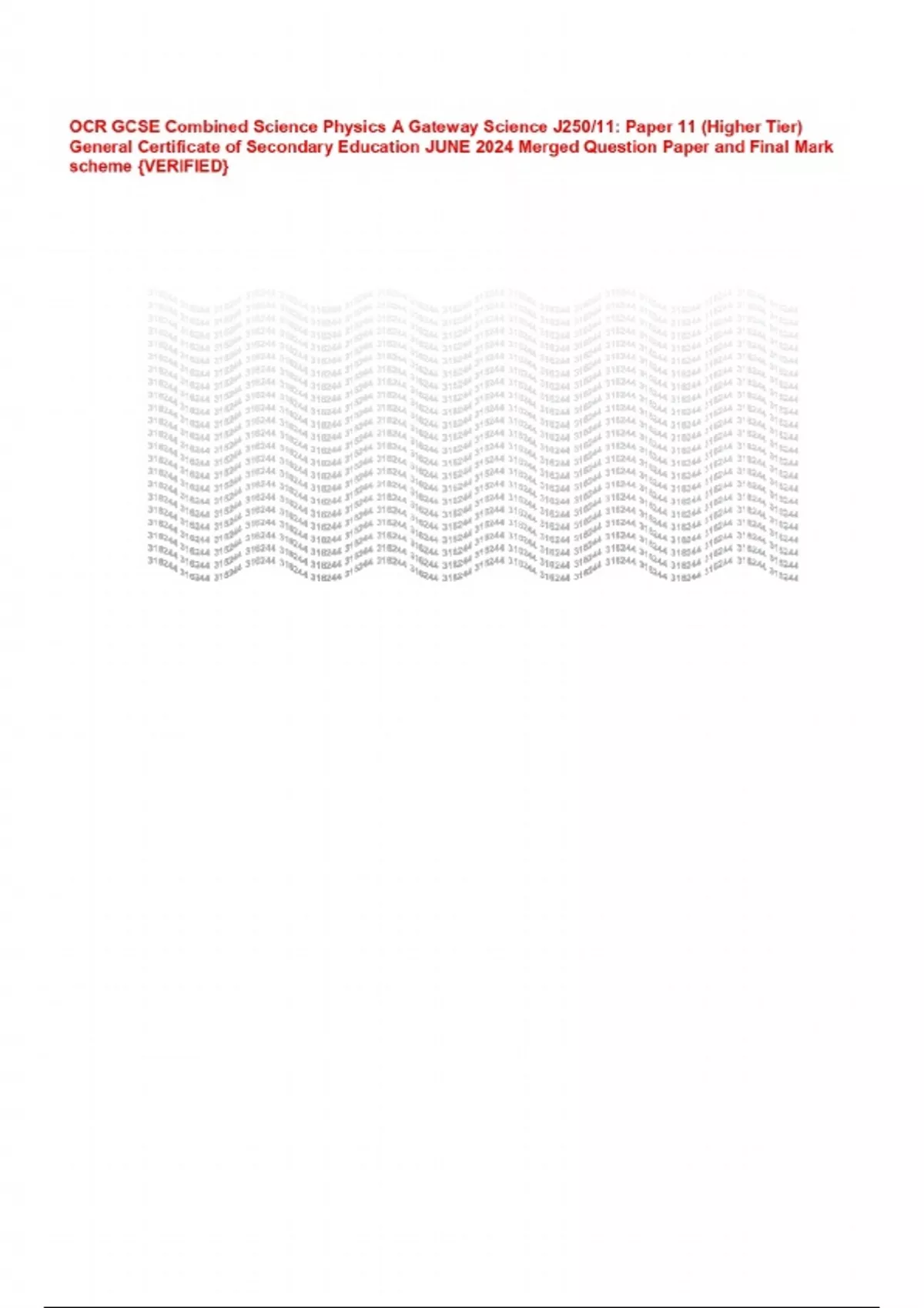 Ocr Gcse Combined Science Physics A Gateway Science J250 11 Paper 11 Higher Tier General