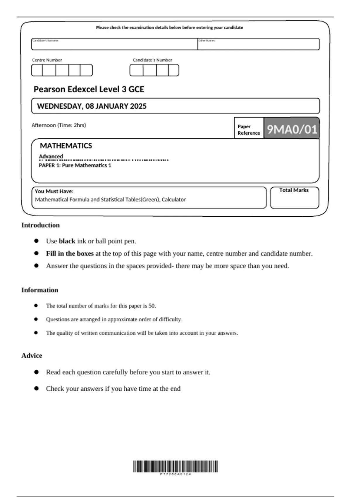 A Level Edexcel Maths 2025 Paper 1 QP AND MARK SCHEME [VERIFIED] - 2024 ...