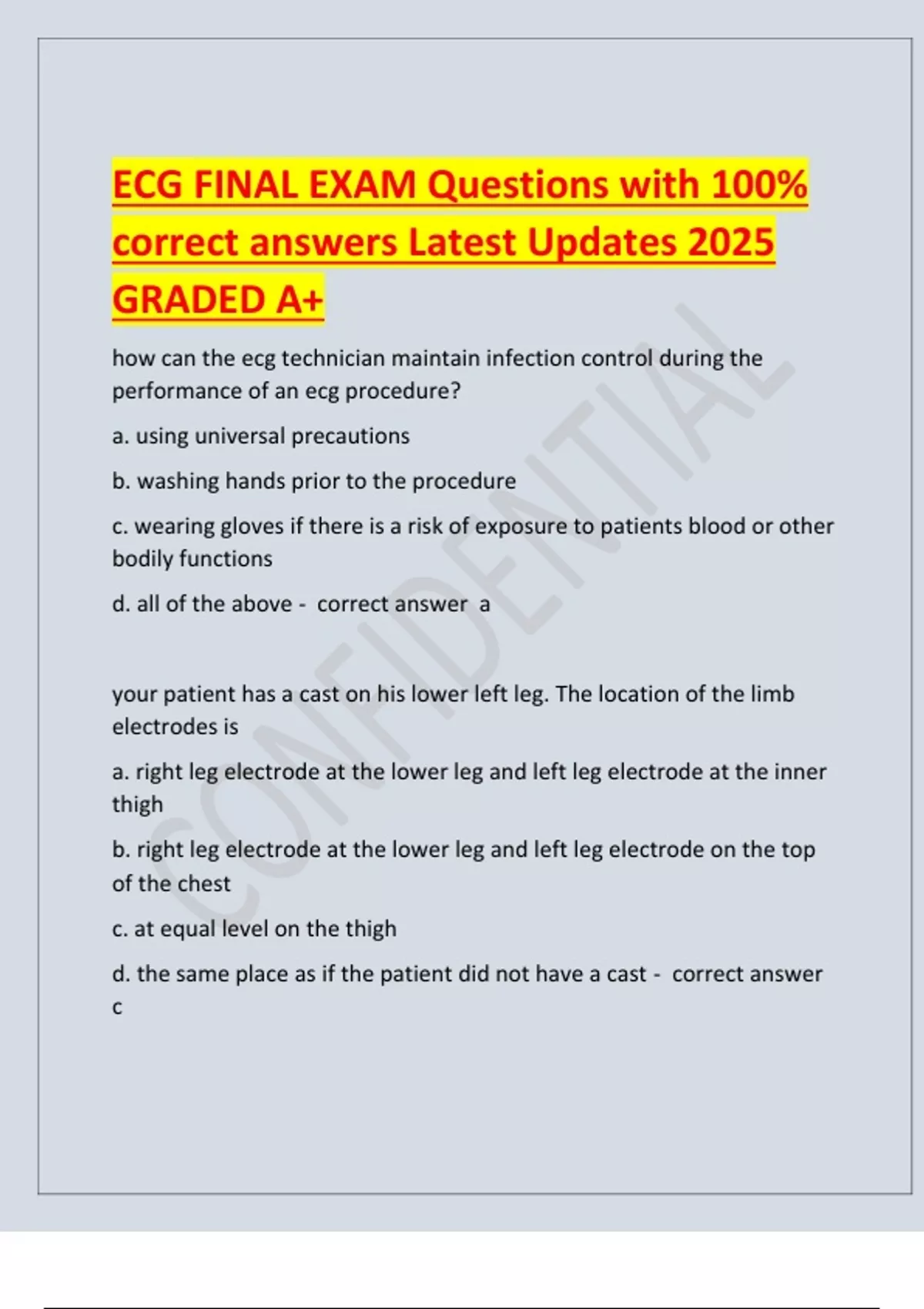 ECG FINAL EXAM Questions with 100% correct answers Latest Updates 2025 ...