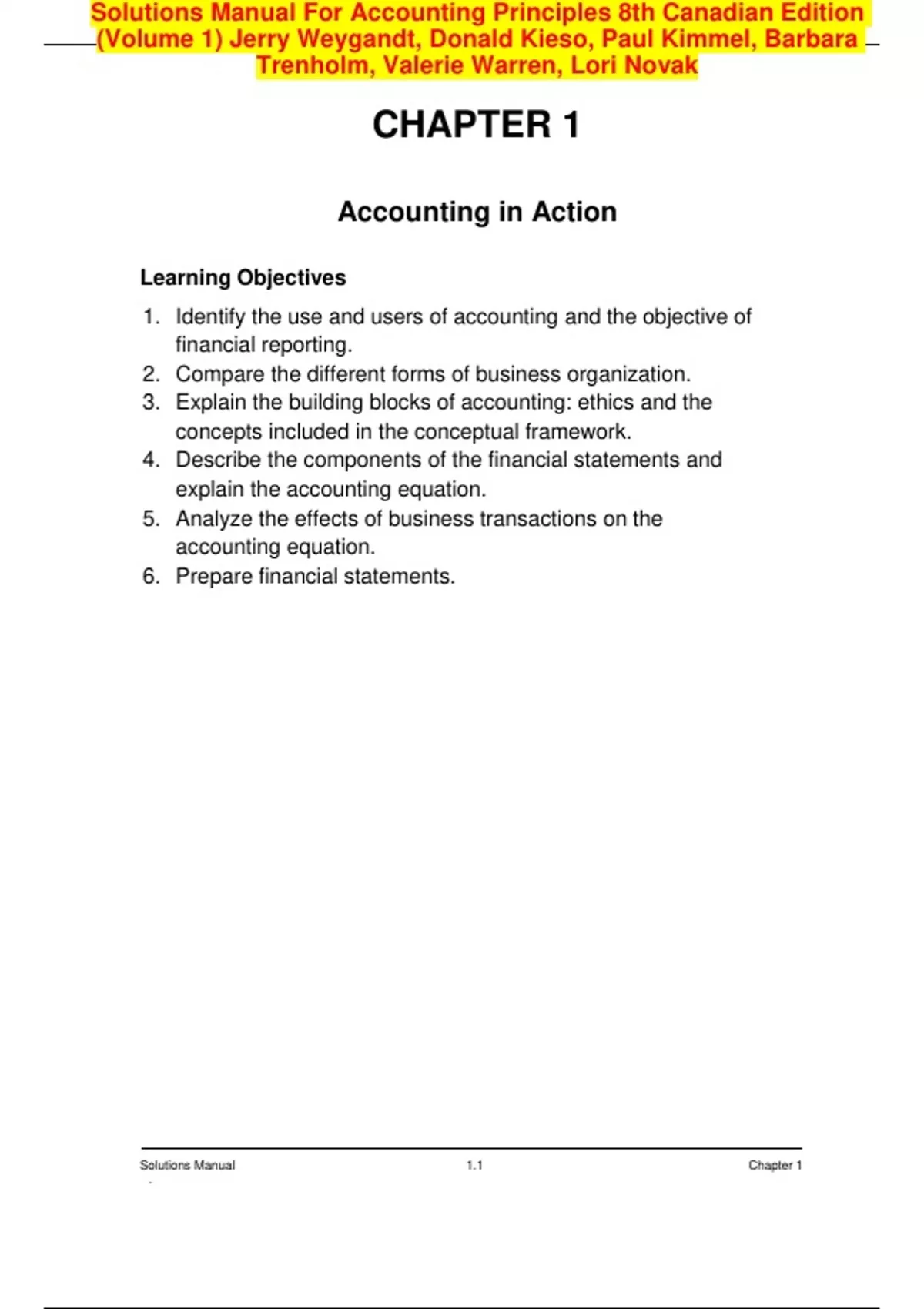 Solutions Manual For Accounting Principles 8th Canadian Edition Volume