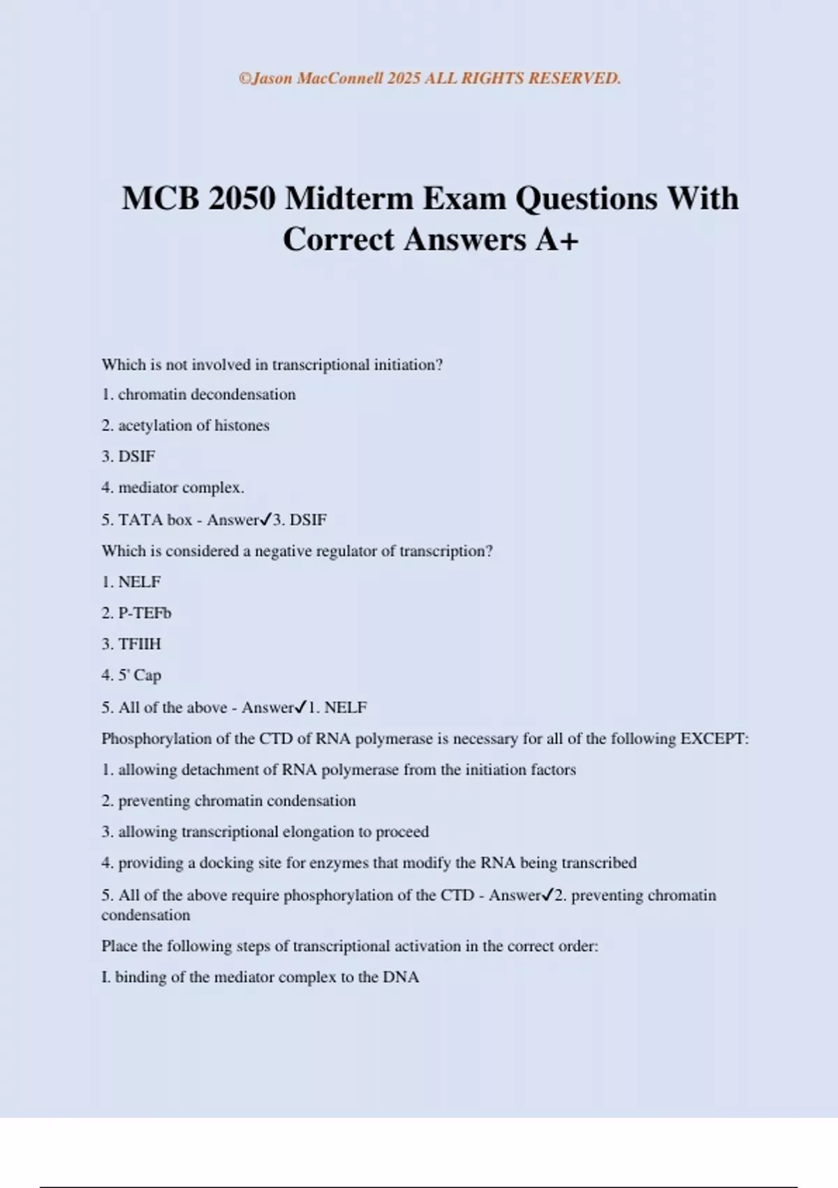 MCB 2050 Midterm Exam Questions With Correct Answers A+ - MCB 2050 ...