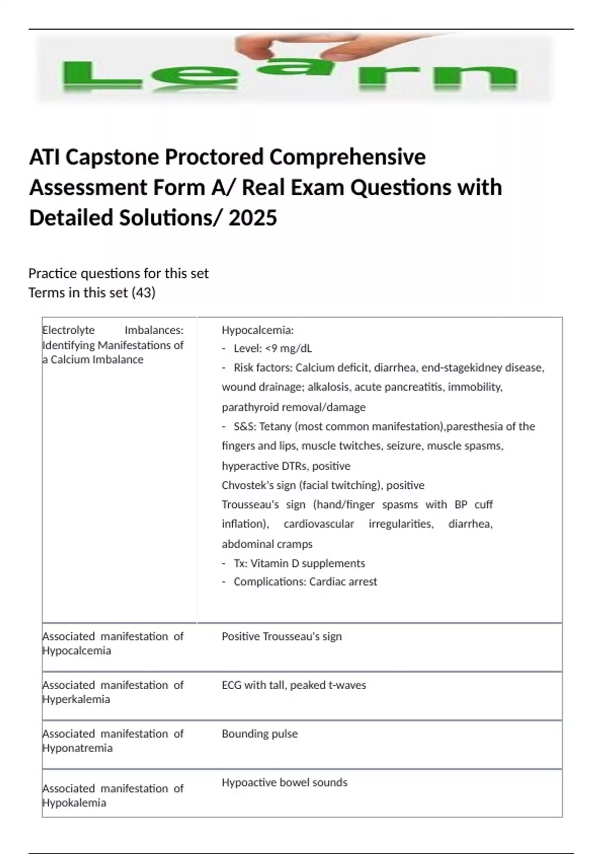 ATI Capstone Proctored Comprehensive Assessment Form A/ Real Exam ...