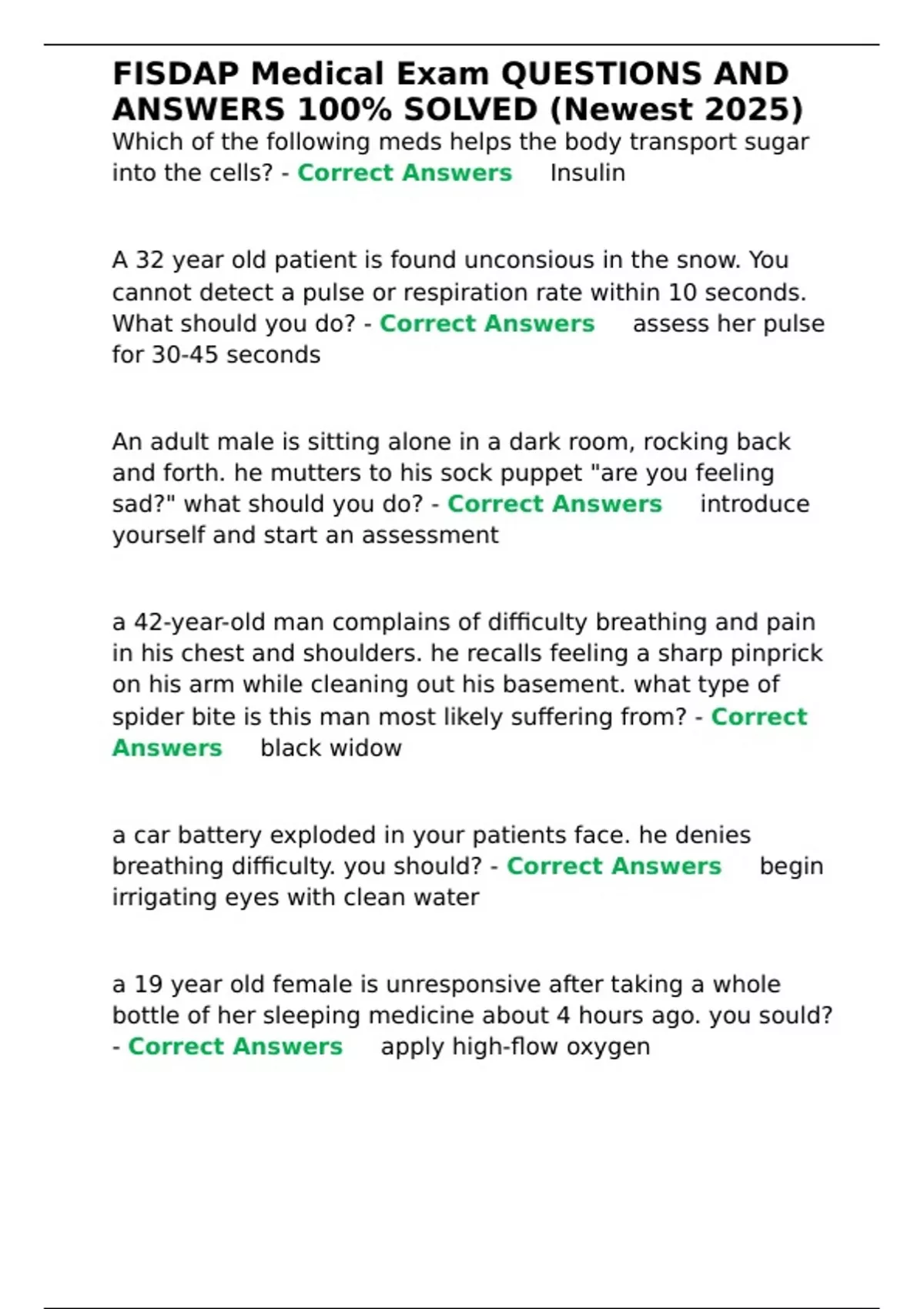 FISDAP Medical Exam QUESTIONS AND ANSWERS 100- SOLVED (Newest 2025 ...