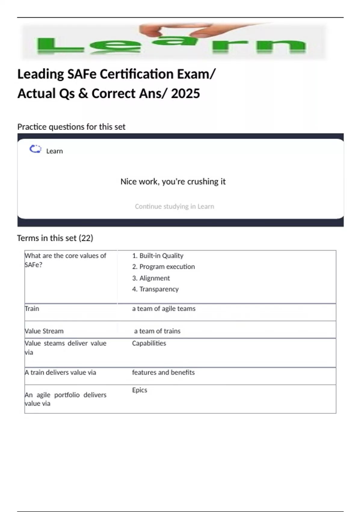 Leading SAFe Certification Exam/ Actual Qs & Correct Ans/ 2025 - Leading SAFe Certification ...
