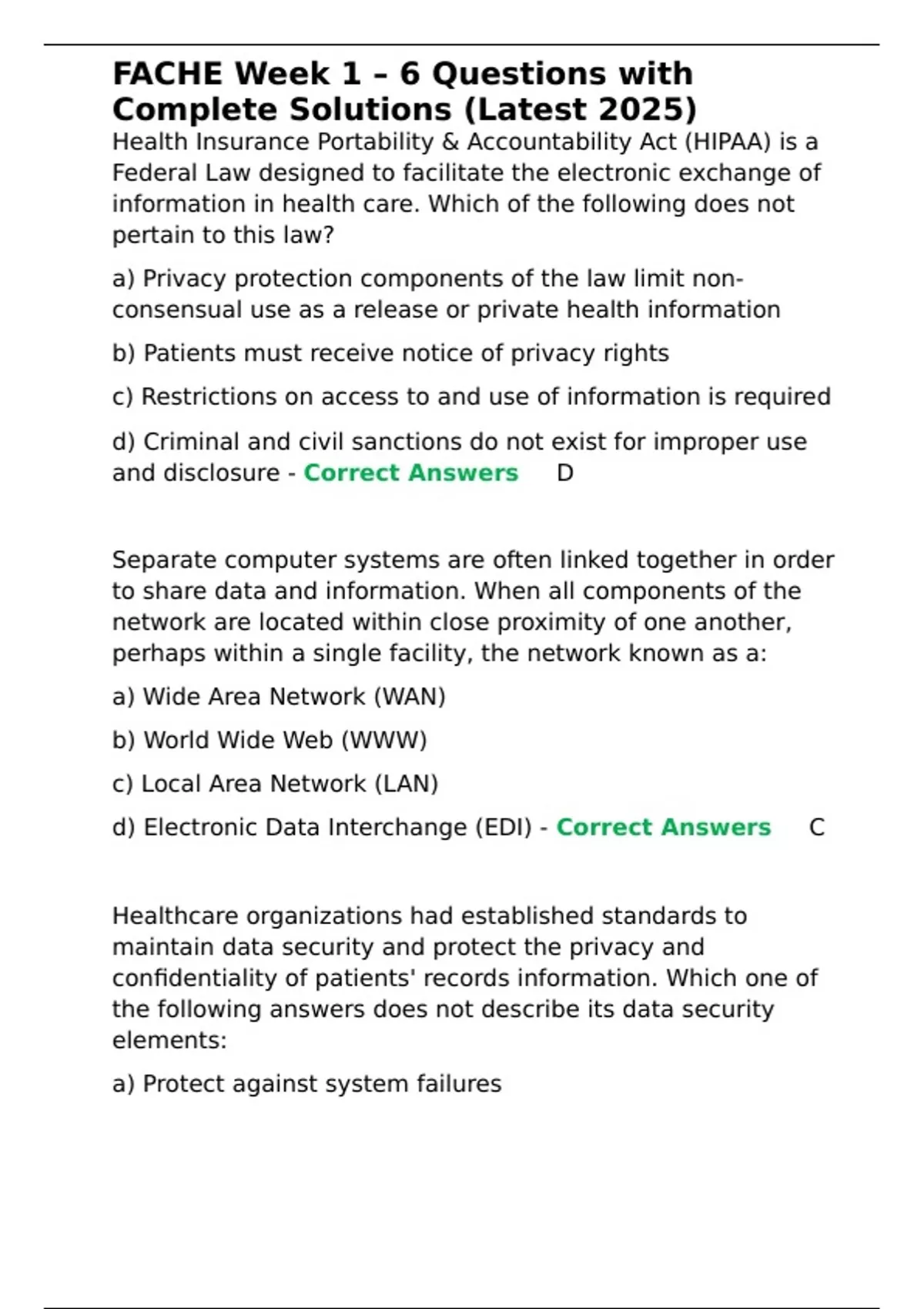 FACHE Week 1 – 6 Questions with Complete Solutions (Latest 2025 ...