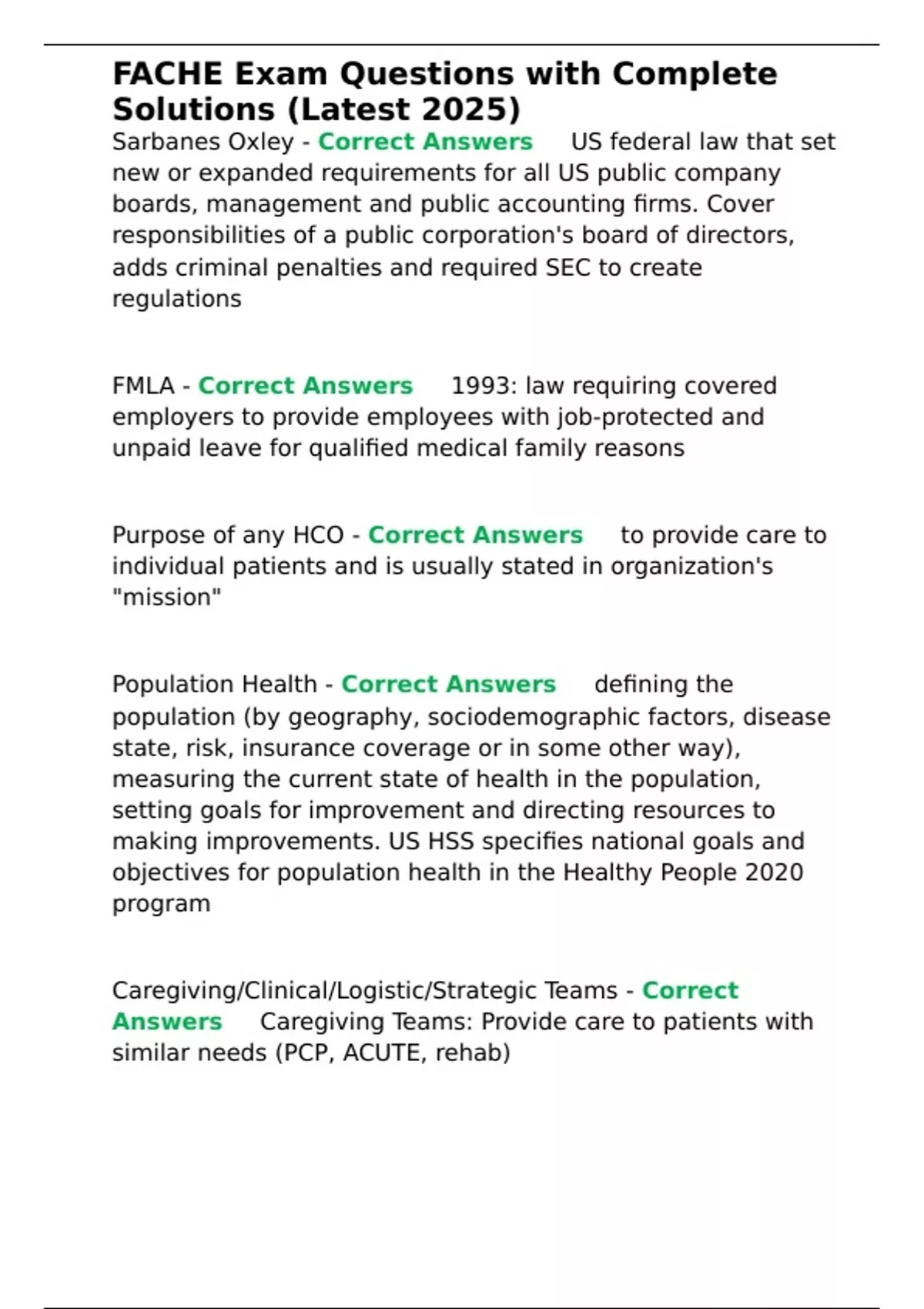 FACHE Exam Questions with Complete Solutions (Latest 2025) - FACHE Exm ...