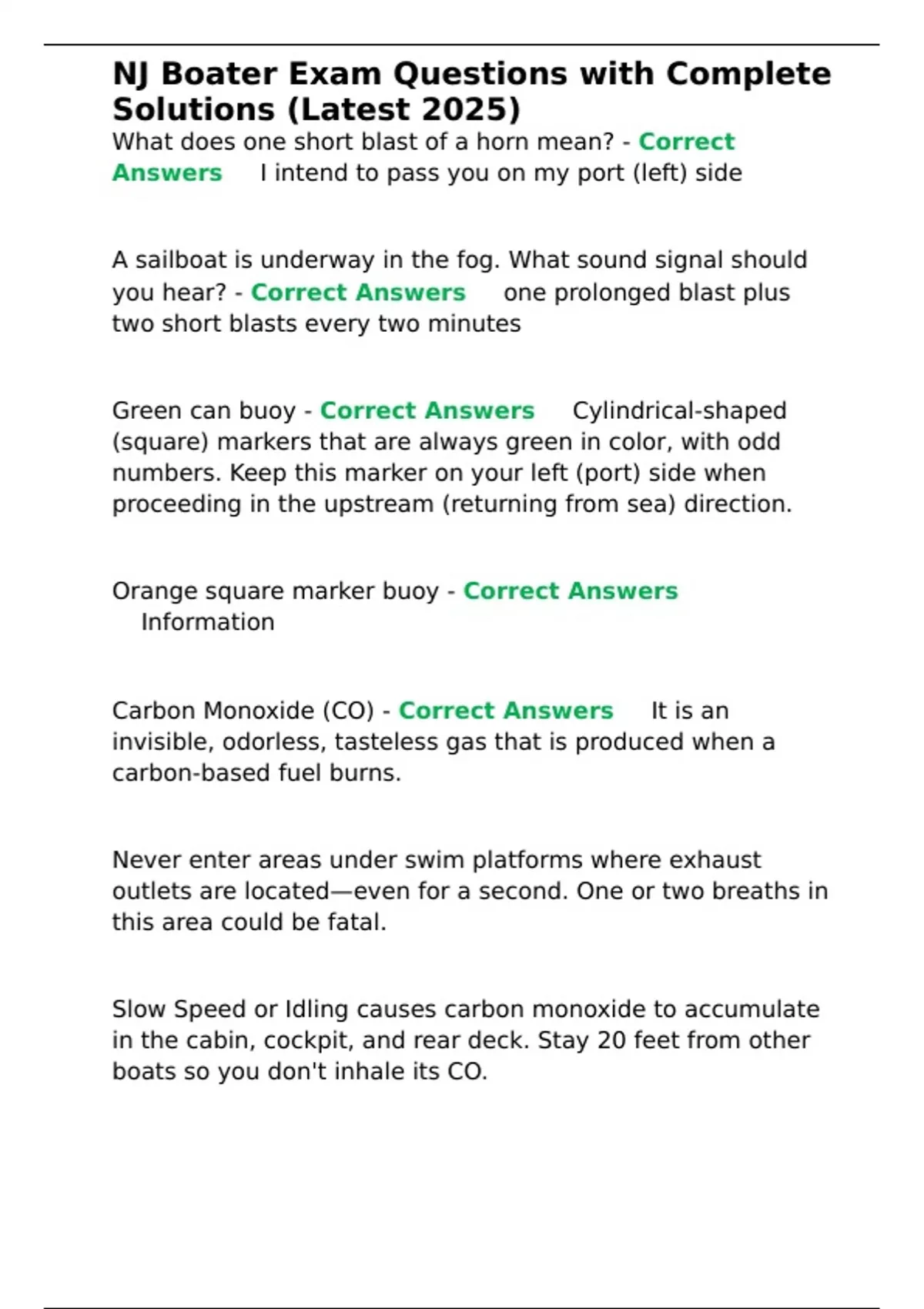 NJ Boater Exam Questions with Complete Solutions (Latest 2025) - NJ ...