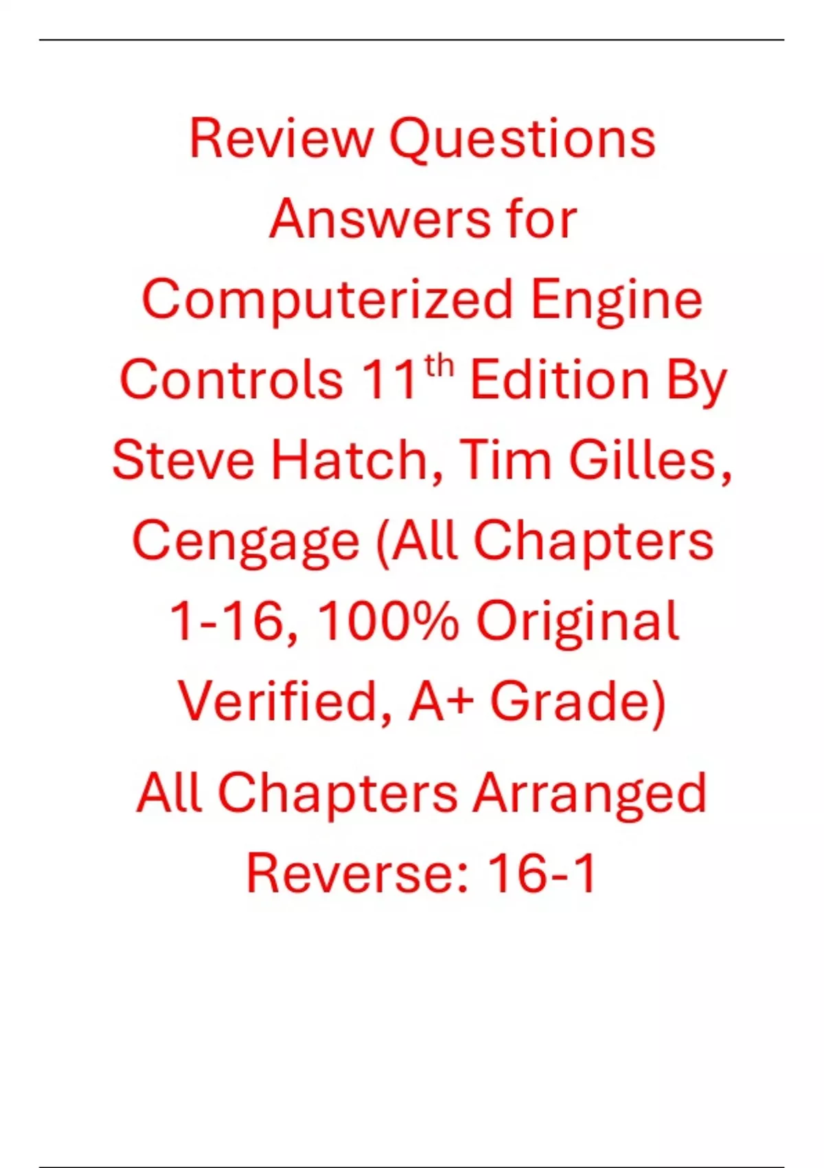 Computerized Engine Controls 11th Edition By Steve Hatch, Tim Gilles, Cengage (Review Questions ...
