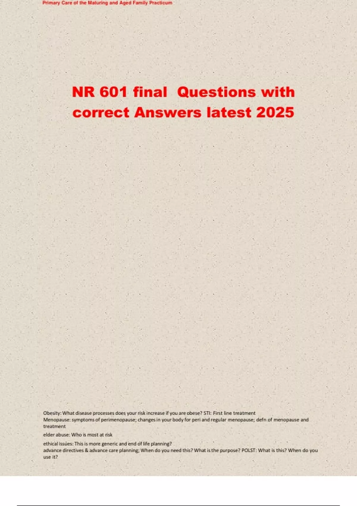 NR 601 final Questions with correct Answers latest 2025 - Nr 601 (NR601 ...