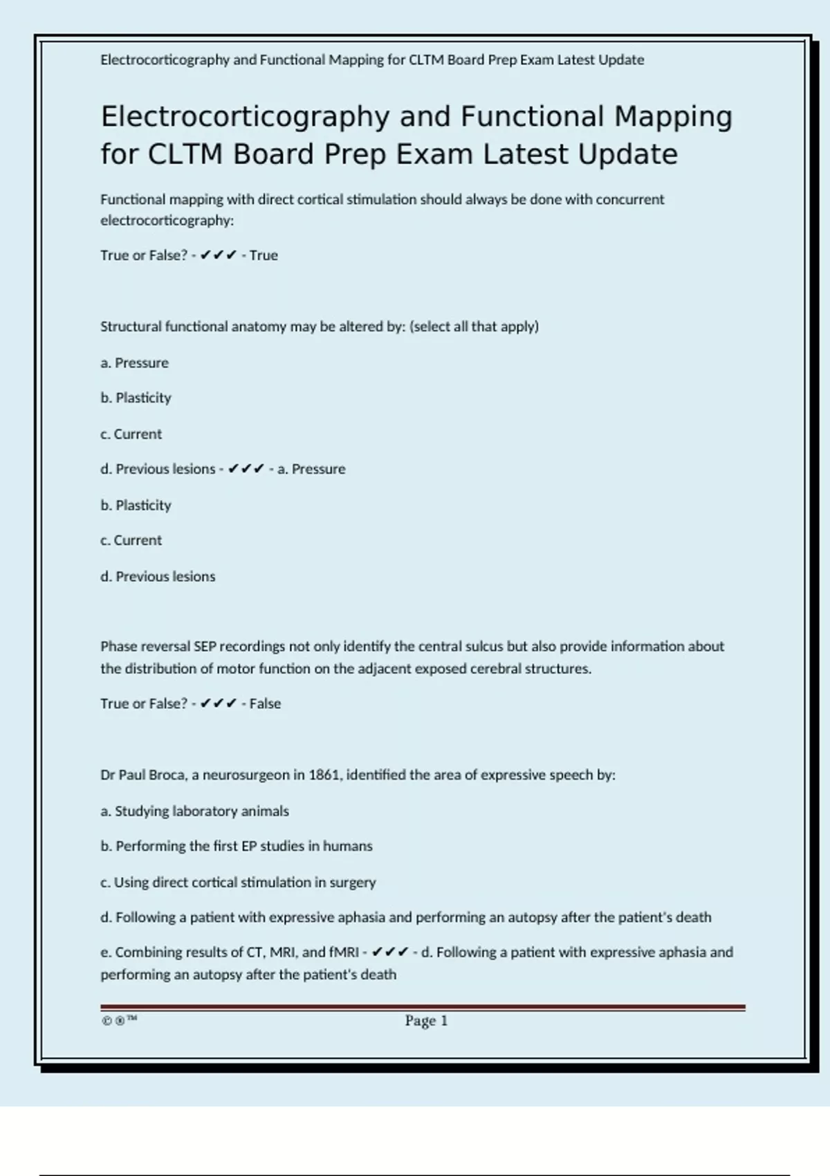 Electrocorticography and Functional Mapping for CLTM Board Prep Exam ...