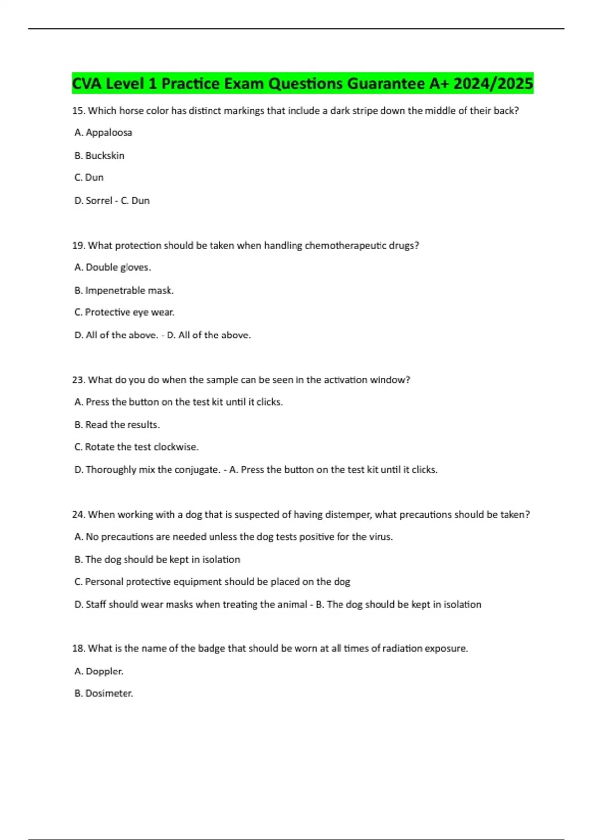 CVA Level 1 Practice Exam Questions Guarantee A+ 2024/2025 - CVA level ...