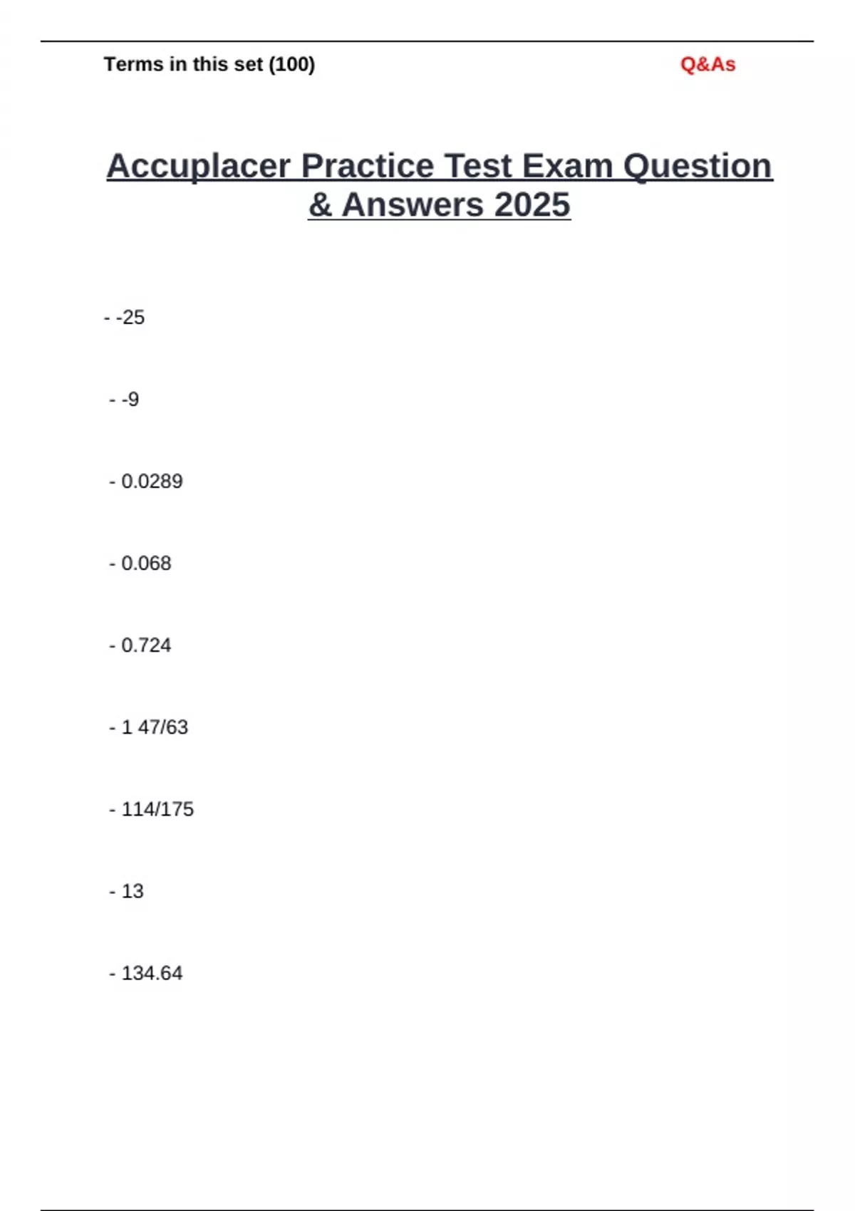 Accuplacer Practice Test Exam Question & Answers 2025 - ACCUPLACER ...