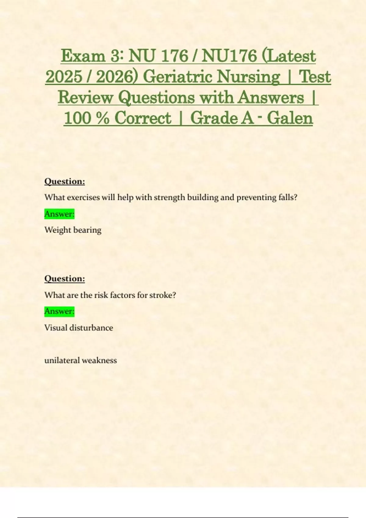 Exam 3: NU 176 / NU176 (Latest 2025 / 2026) Geriatric Nursing | Test ...