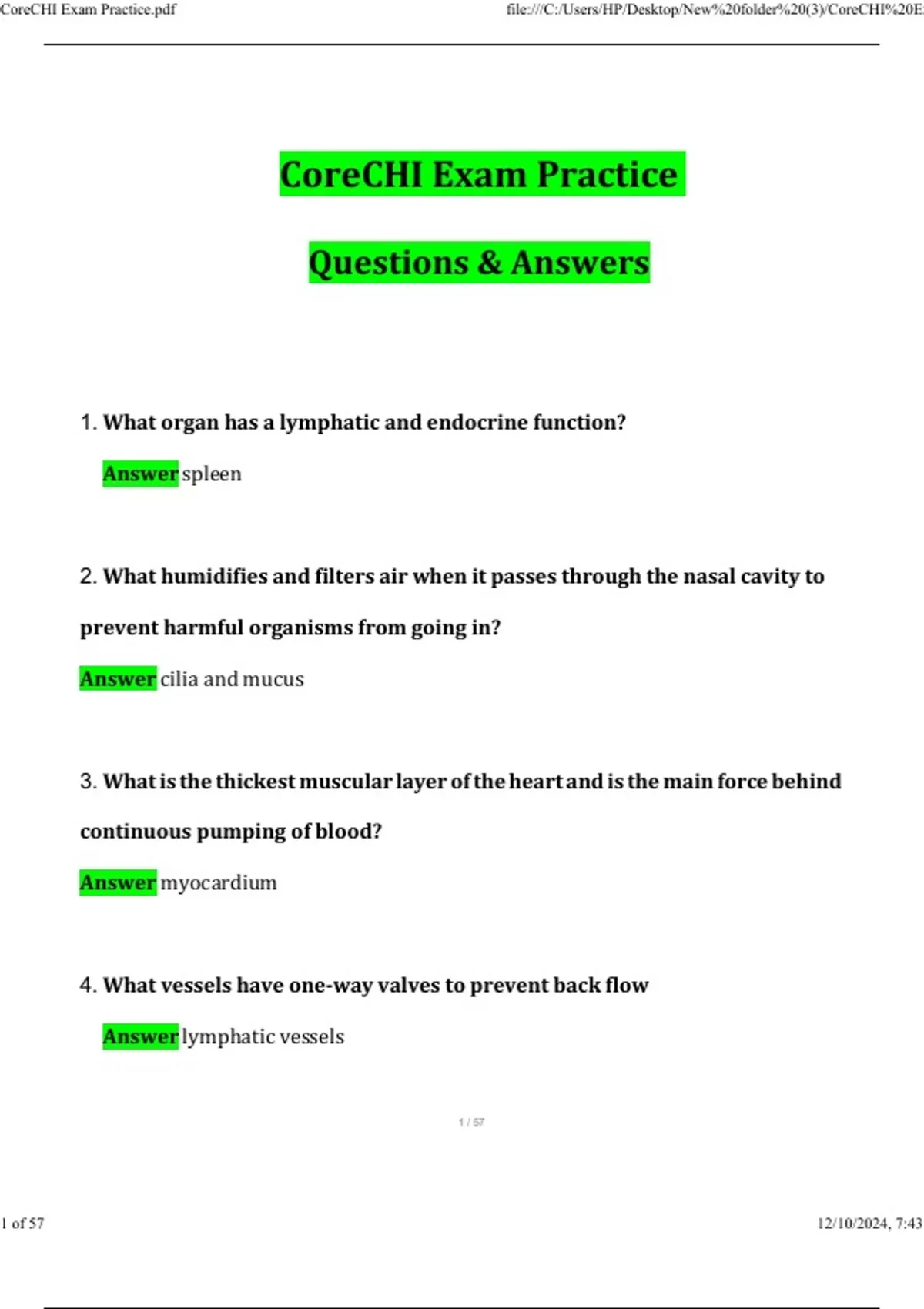CoreCHI Exam Practice (245 Questions) 2025 Newest Questions & Answers ...