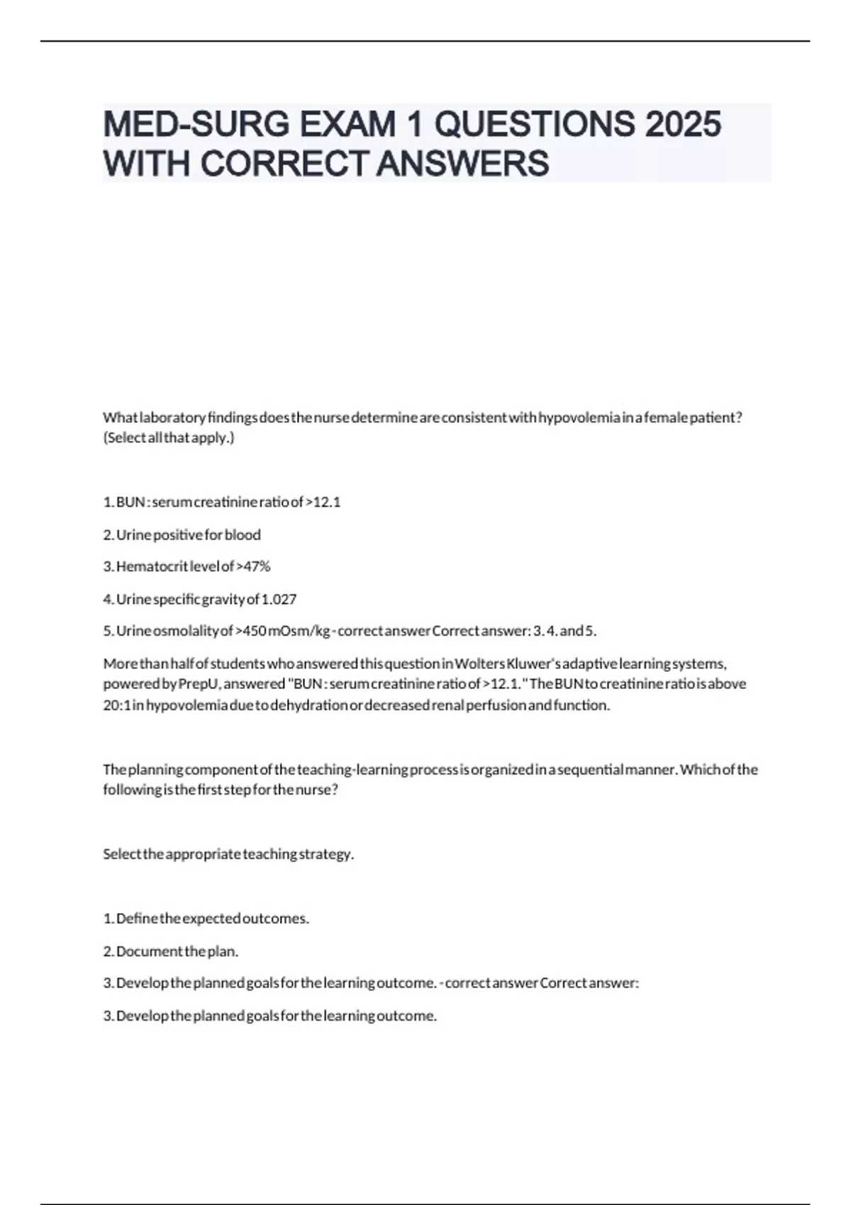 MED-SURG EXAM 1 QUESTIONS 2025 WITH CORRECT ANSWERS - Med surg - Stuvia US