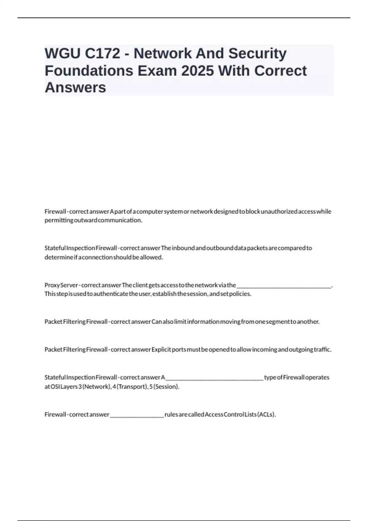 WGU C172 - Network And Security Foundations Exam 2025 With Correct Answers. - WGU C955 - Stuvia US