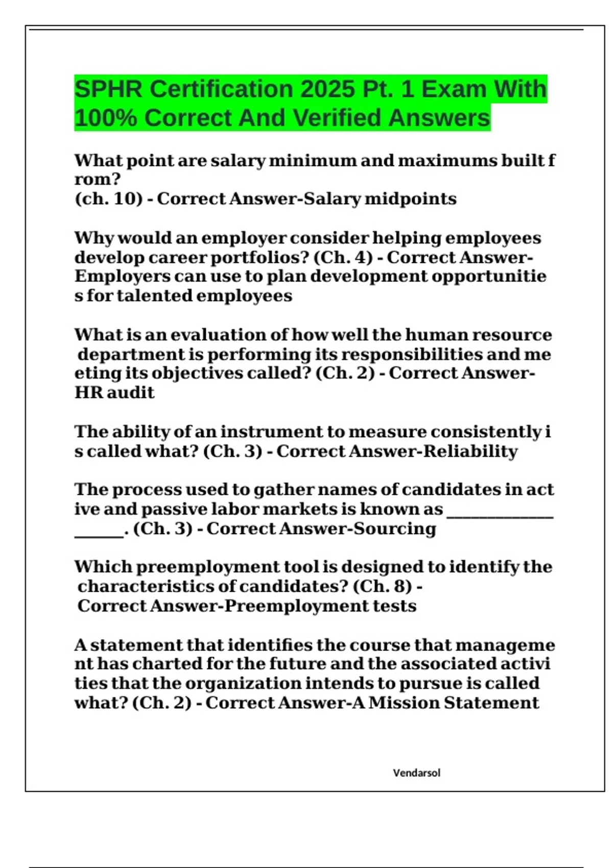 SPHR Certification 2025 Pt. 1 Exam With 100% Correct And Verified ...