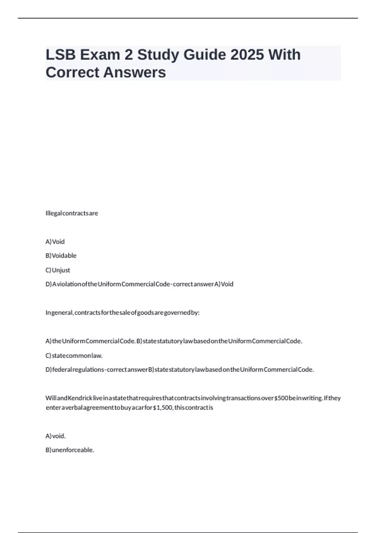 LSB Exam 2 Study Guide 2025 With Correct Answers - LBS - Stuvia US