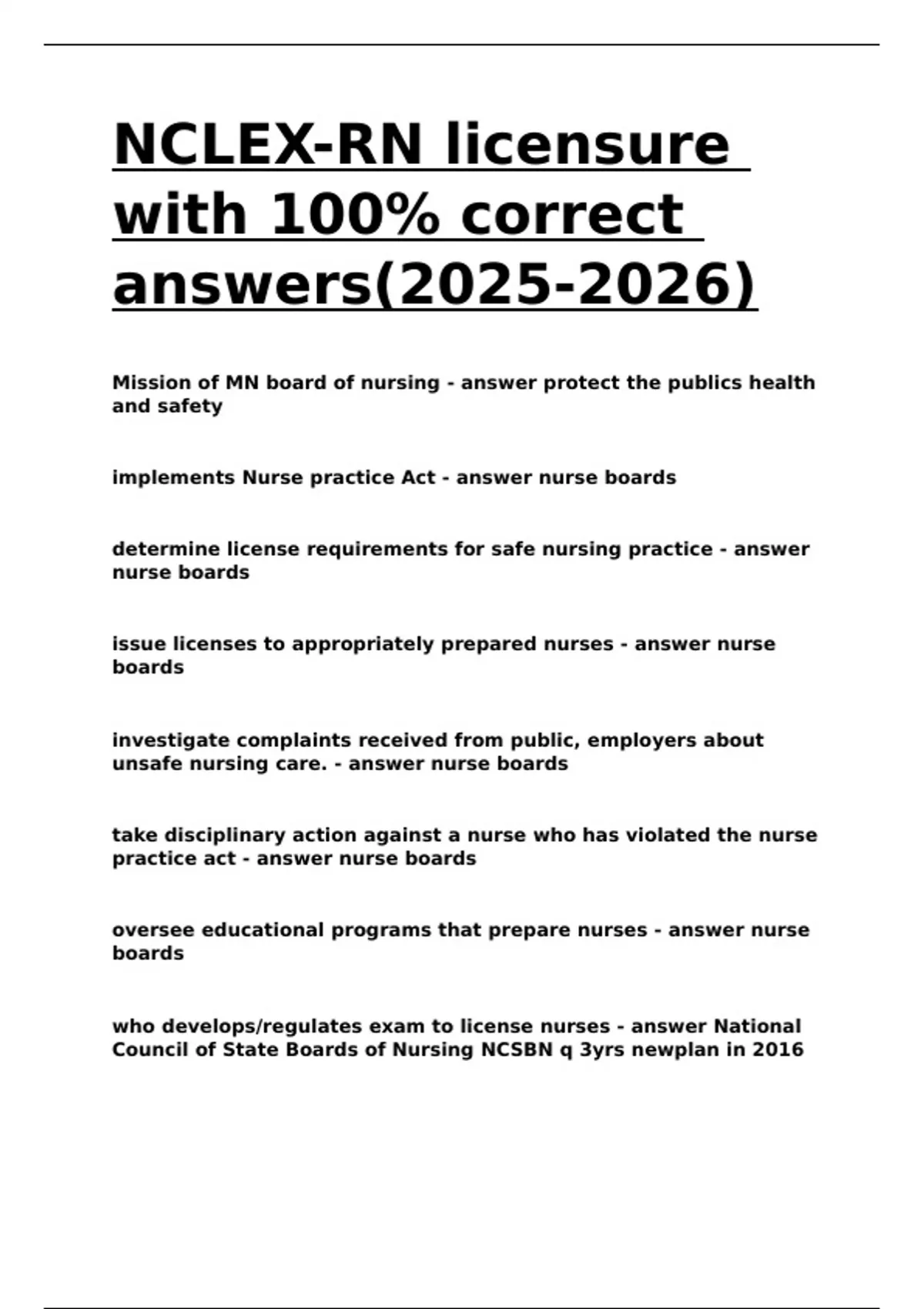 NCLEX-RN licensure with 100- correct answers() - NCLEX Licensure and ...