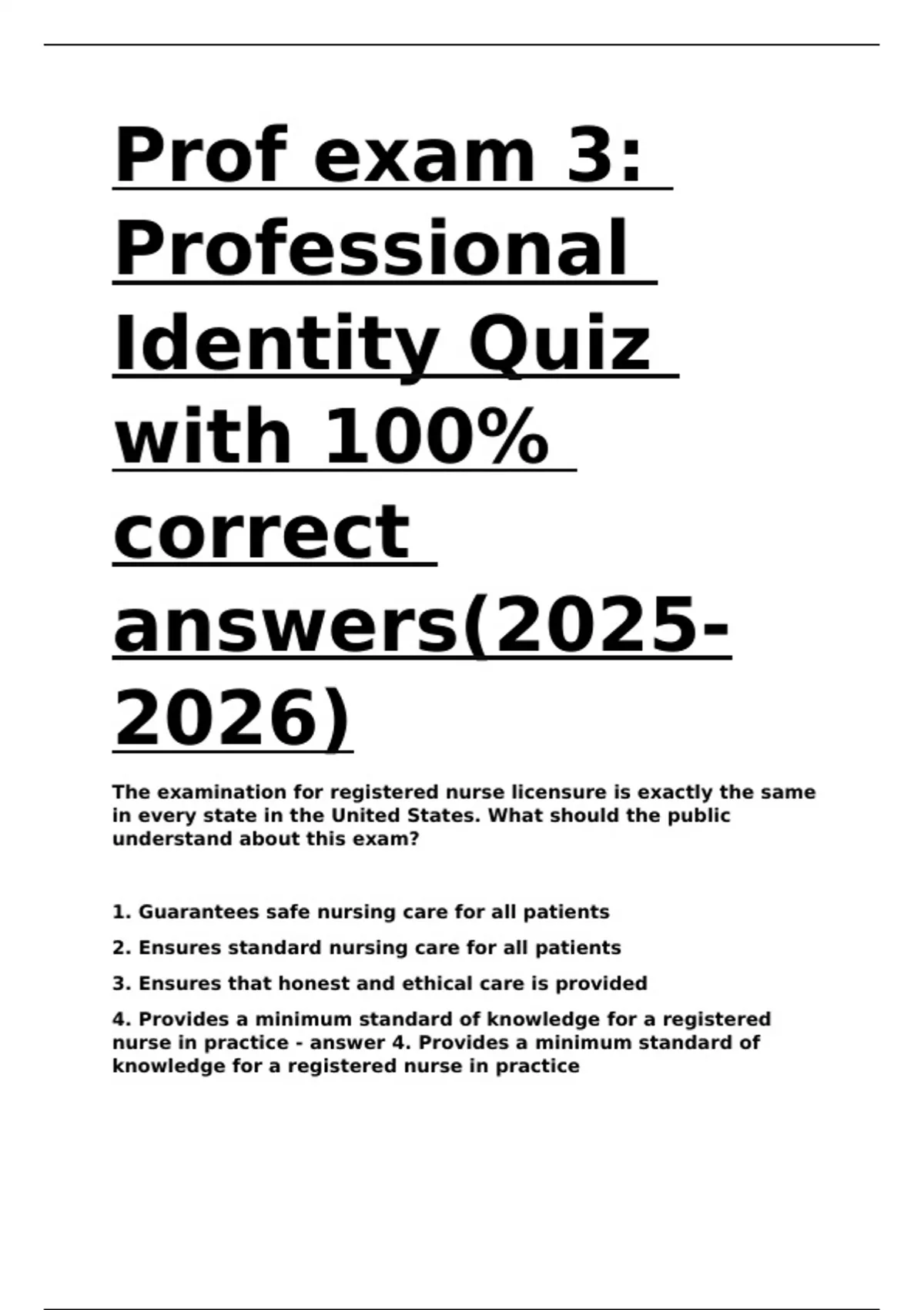Prof exam 3 Professional Identity Quiz with 100- correct answers ...