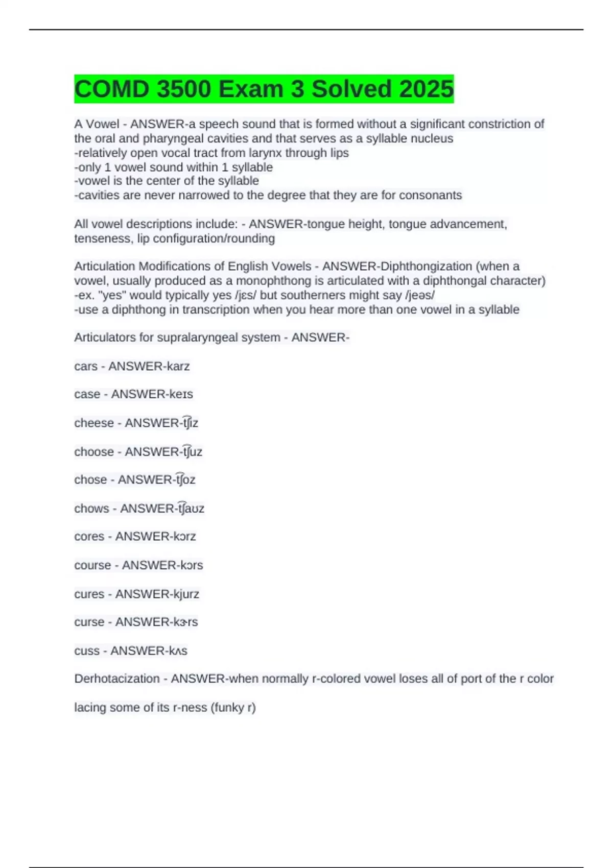 COMD 3500 Exam 3 Solved 2025 - COMD 3500 - Stuvia US