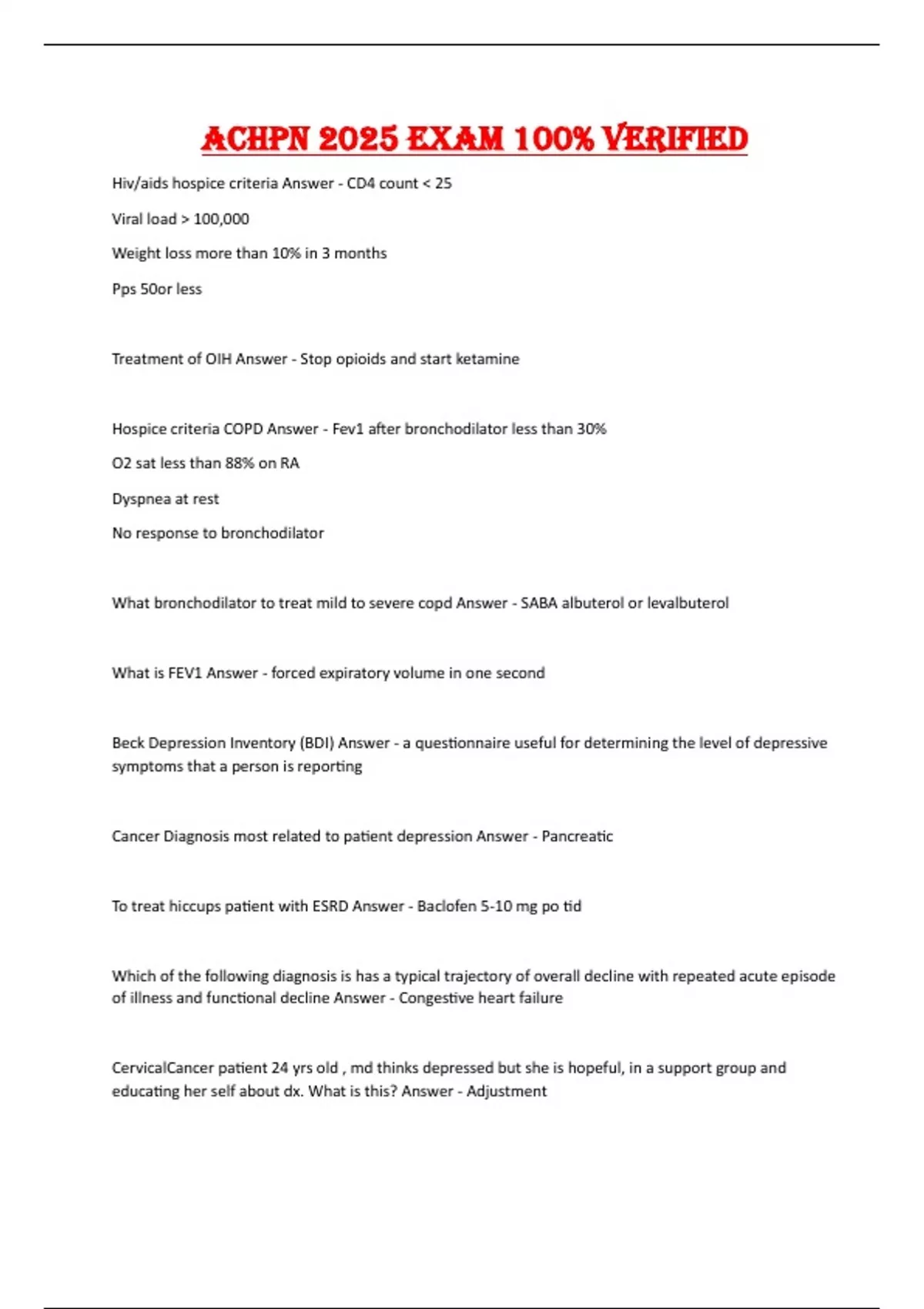 ACHPN 2025 EXAM 100% VERIFIED - ACHPN - Stuvia US
