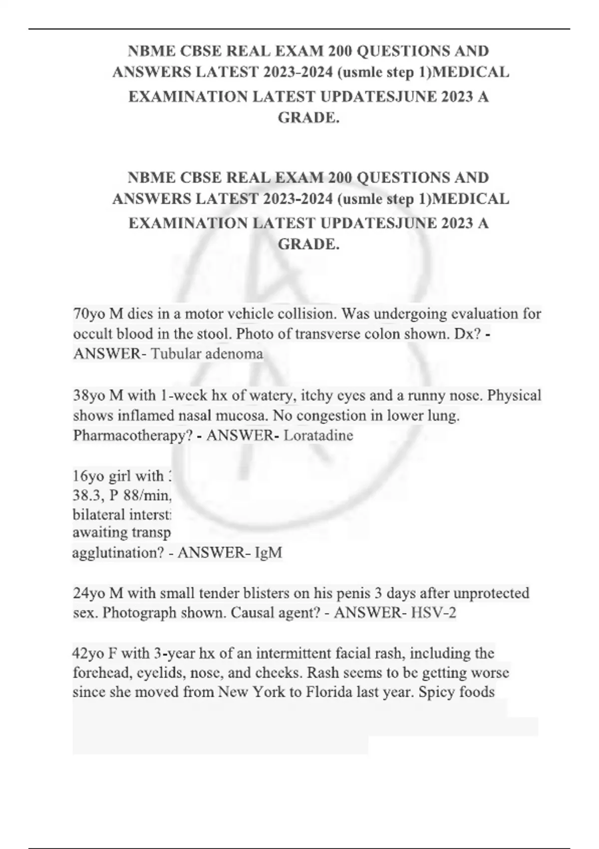 NBME CBSE Questions And Answers 2025 - NBME CBSE - Stuvia US