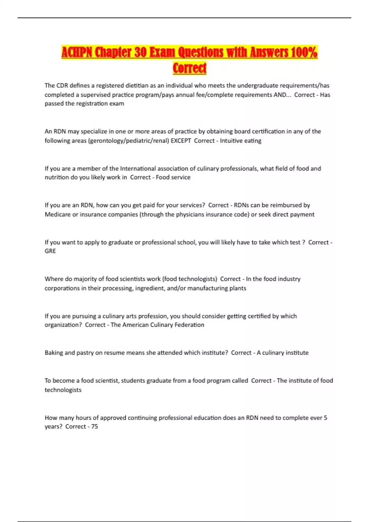 ACHPN Chapter 30 Exam Questions with Answers 100% Correct - ACHPN ...