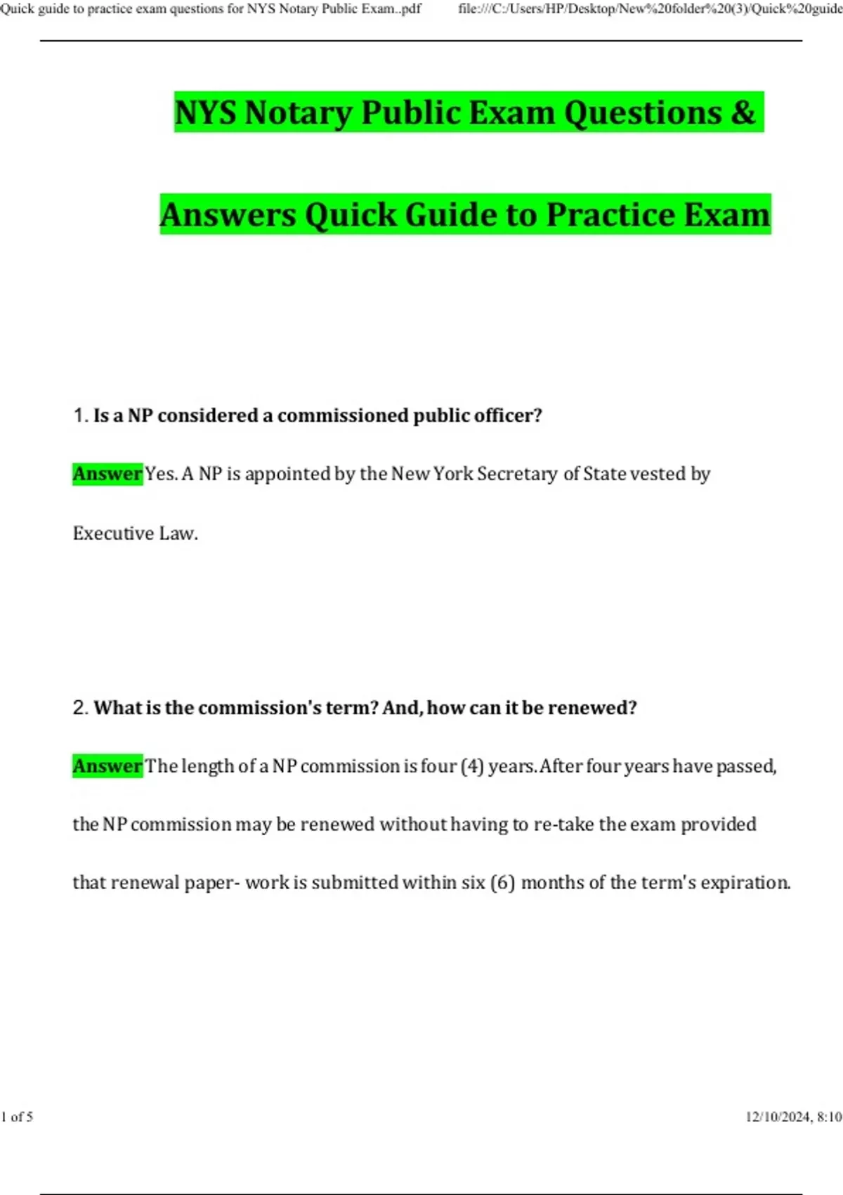 NYS Notary Public Practice Exam 2025 Newest Questions & Answers 100% ...