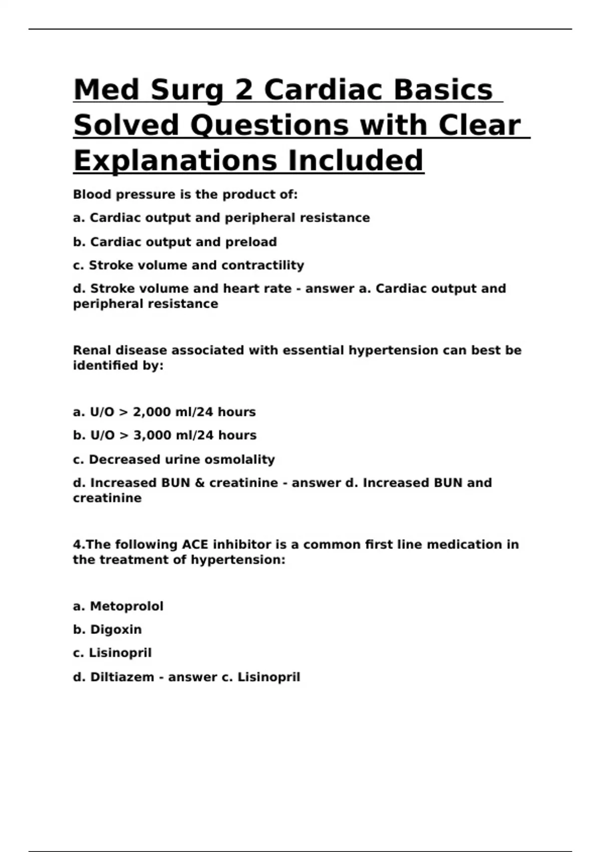 Med Surg 2 Cardiac Basics Solved Questions with Clear Explanations ...