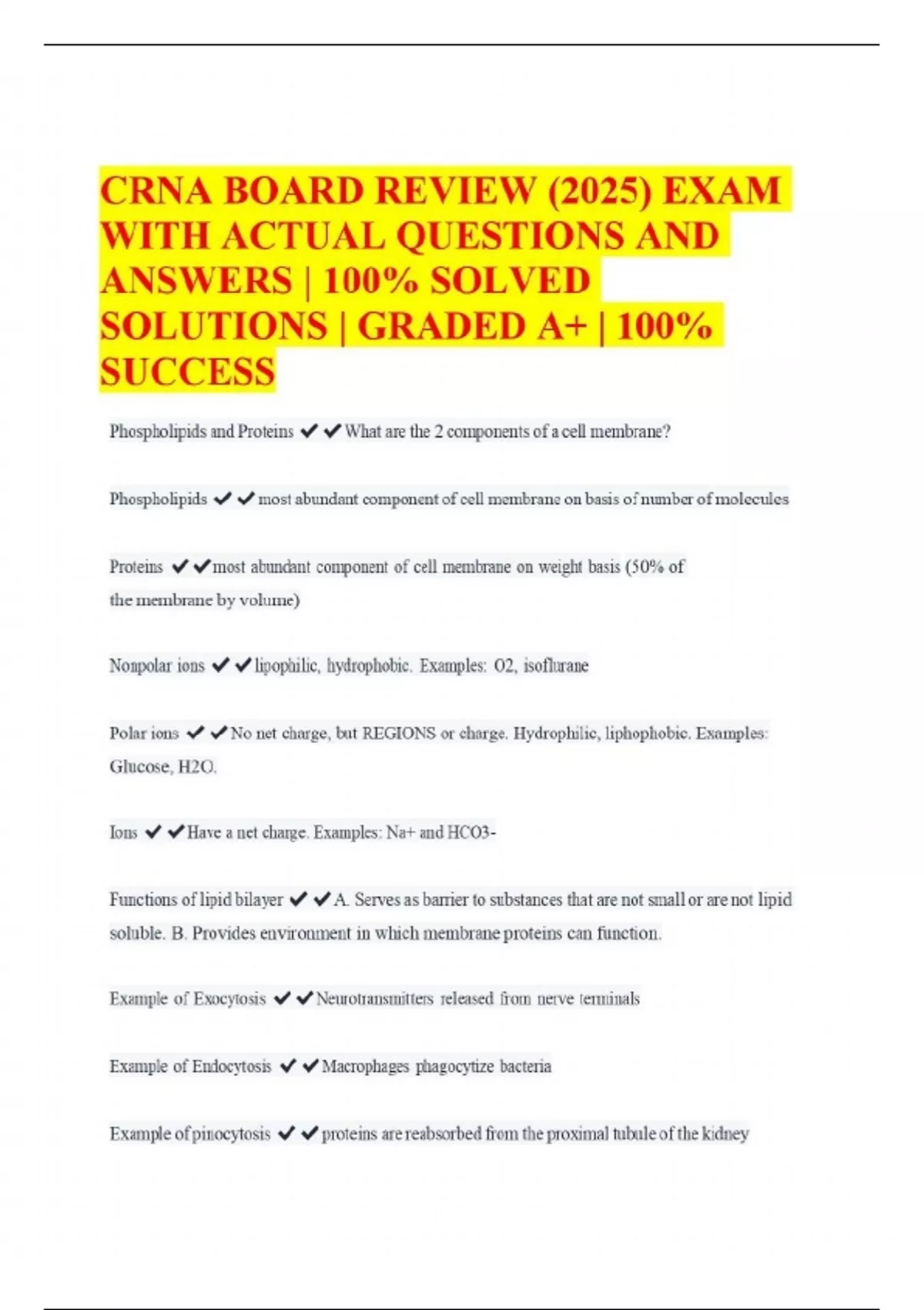 CRNA BOARD REVIEW (2025) EXAM WITH ACTUAL QUESTIONS AND ANSWERS | 100% ...