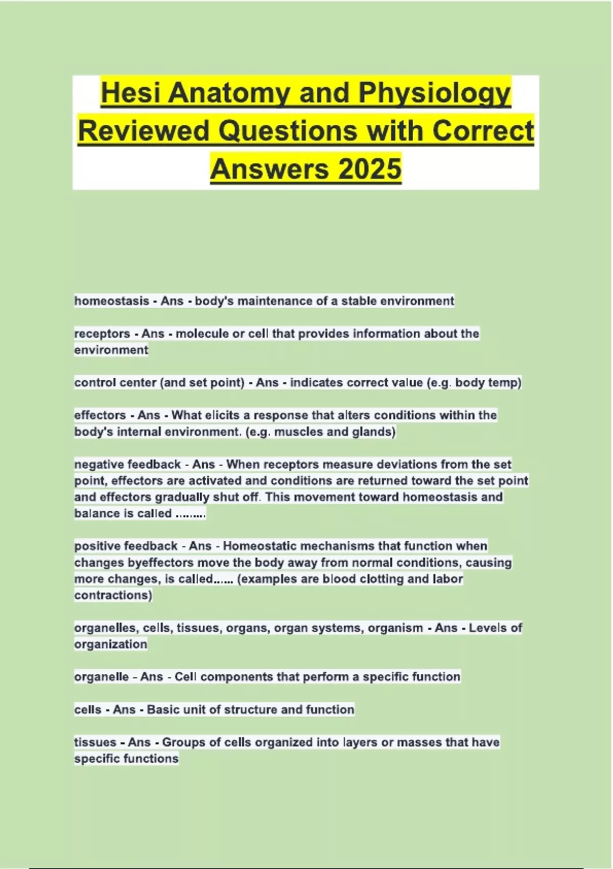 Hesi Anatomy and Physiology Reviewed Questions with Correct Answers ...