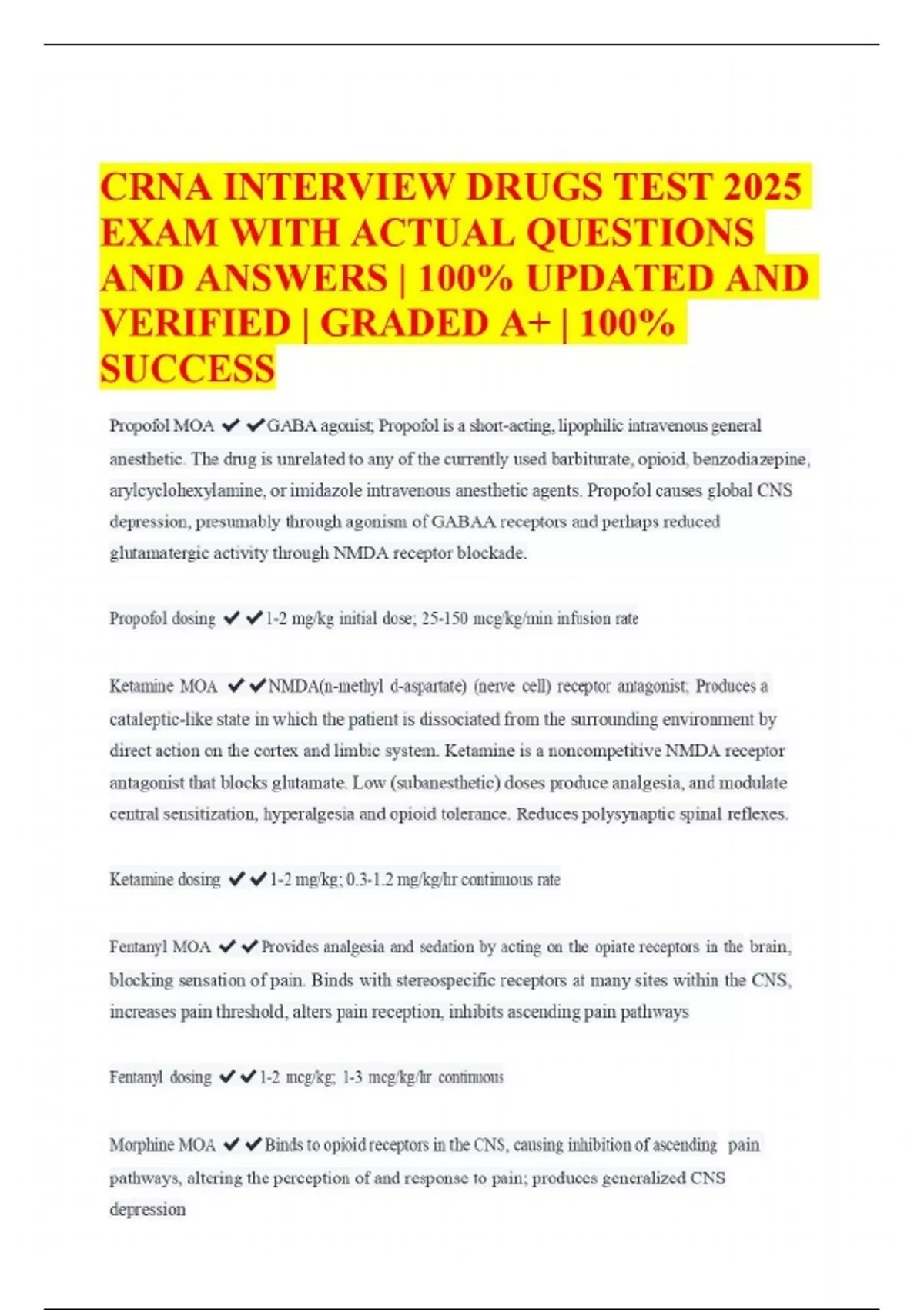 CRNA INTERVIEW DRUGS TEST 2025 EXAM WITH ACTUAL QUESTIONS AND ANSWERS ...