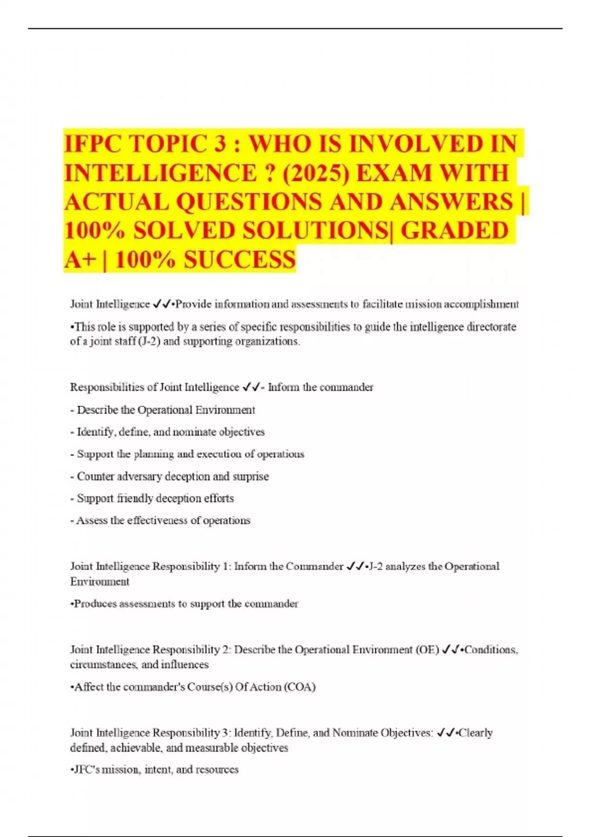 IFPC TOPIC 3 : WHO IS INVOLVED IN INTELLIGENCE ? (2025) EXAM WITH ...