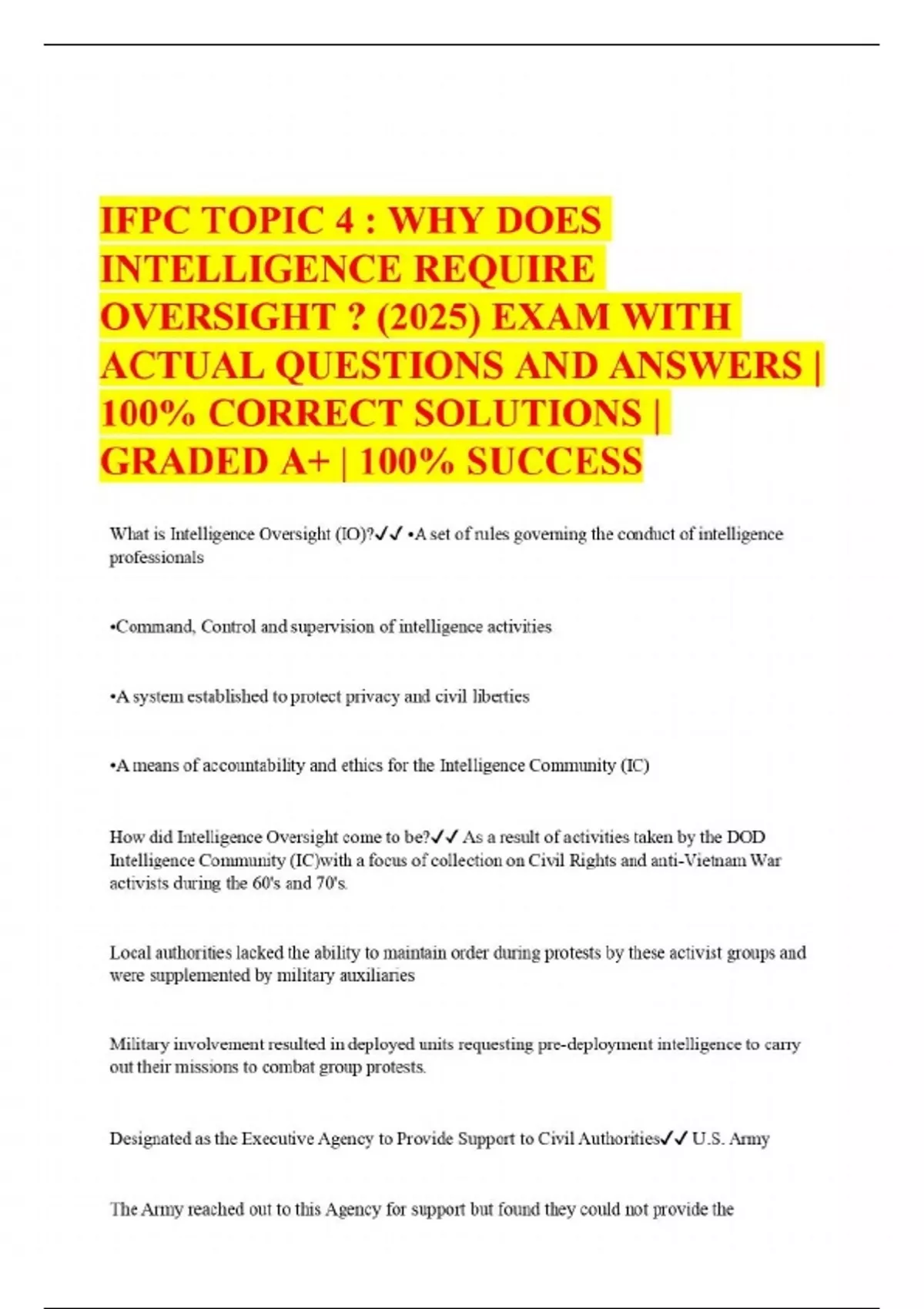 IFPC TOPIC 4 : WHY DOES INTELLIGENCE REQUIRE OVERSIGHT ? (2025) EXAM ...