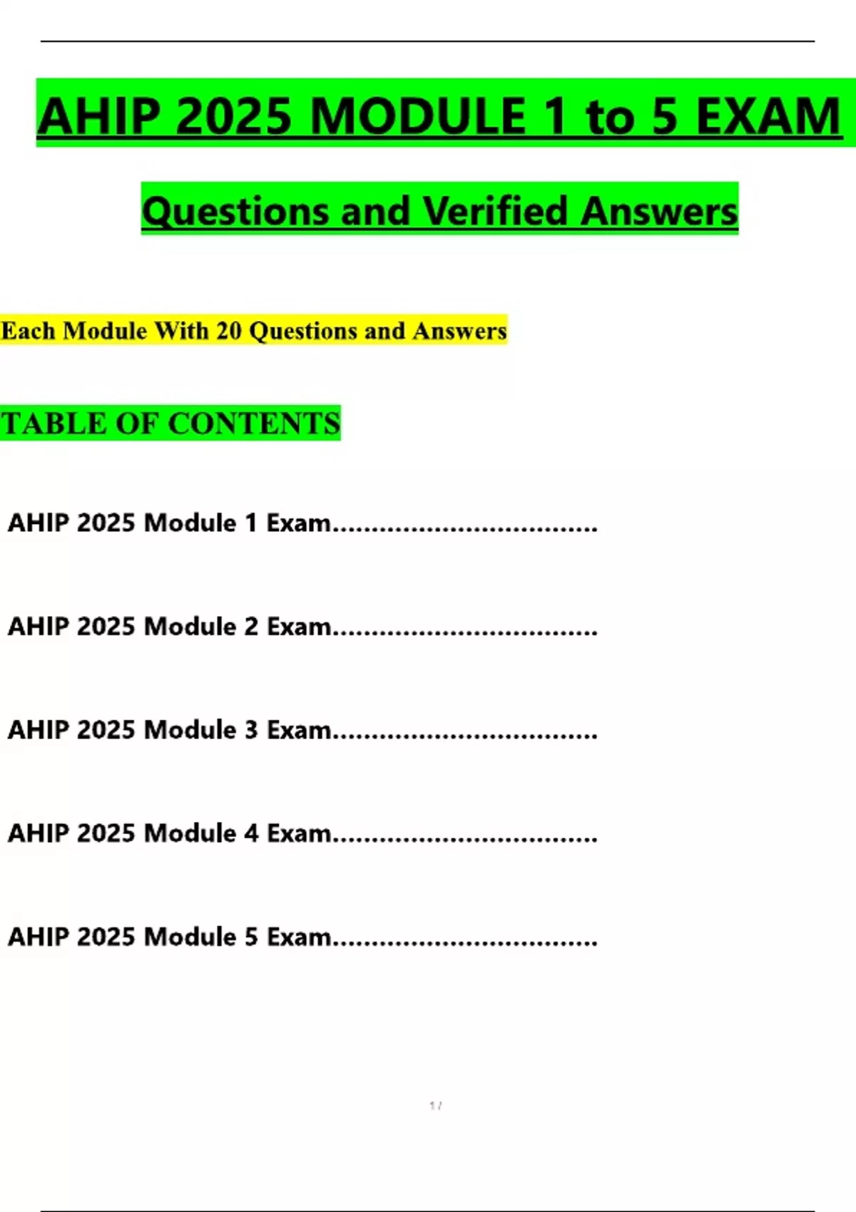 AHIP 2025 / 2026 Module 1 to 5 Exam Questions and Verified Answers, 100 ...