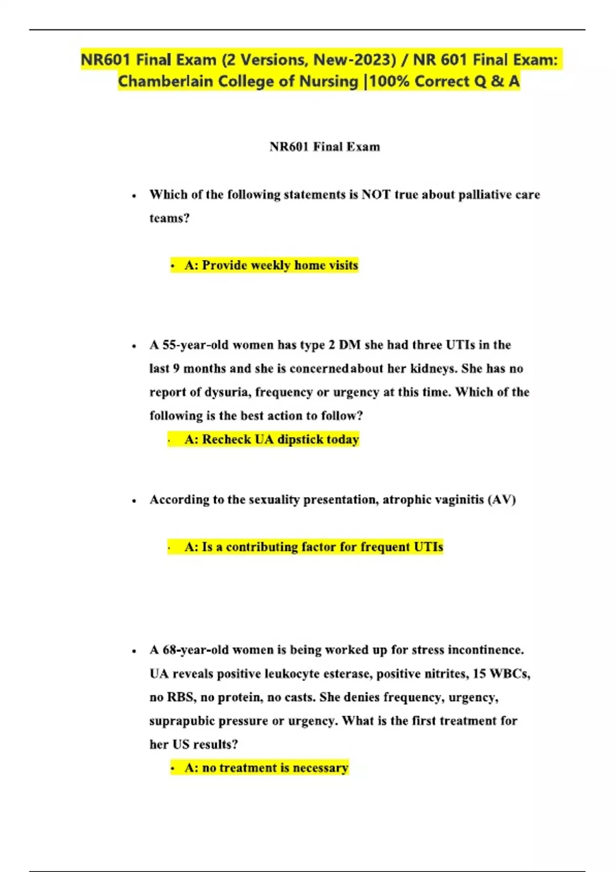 NR601 Final Exam (2 Versions, New-2025) NR 601 Final Exam Chamberlain College of Nursing ...