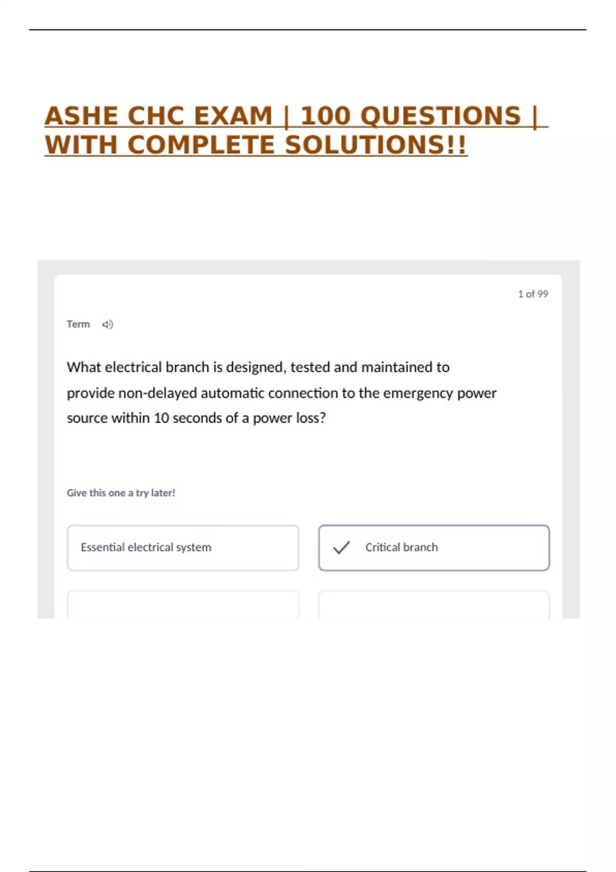 ASHE CHC EXAM | 100 QUESTIONS | WITH COMPLETE SOLUTIONS!! - ASHE CHC ...