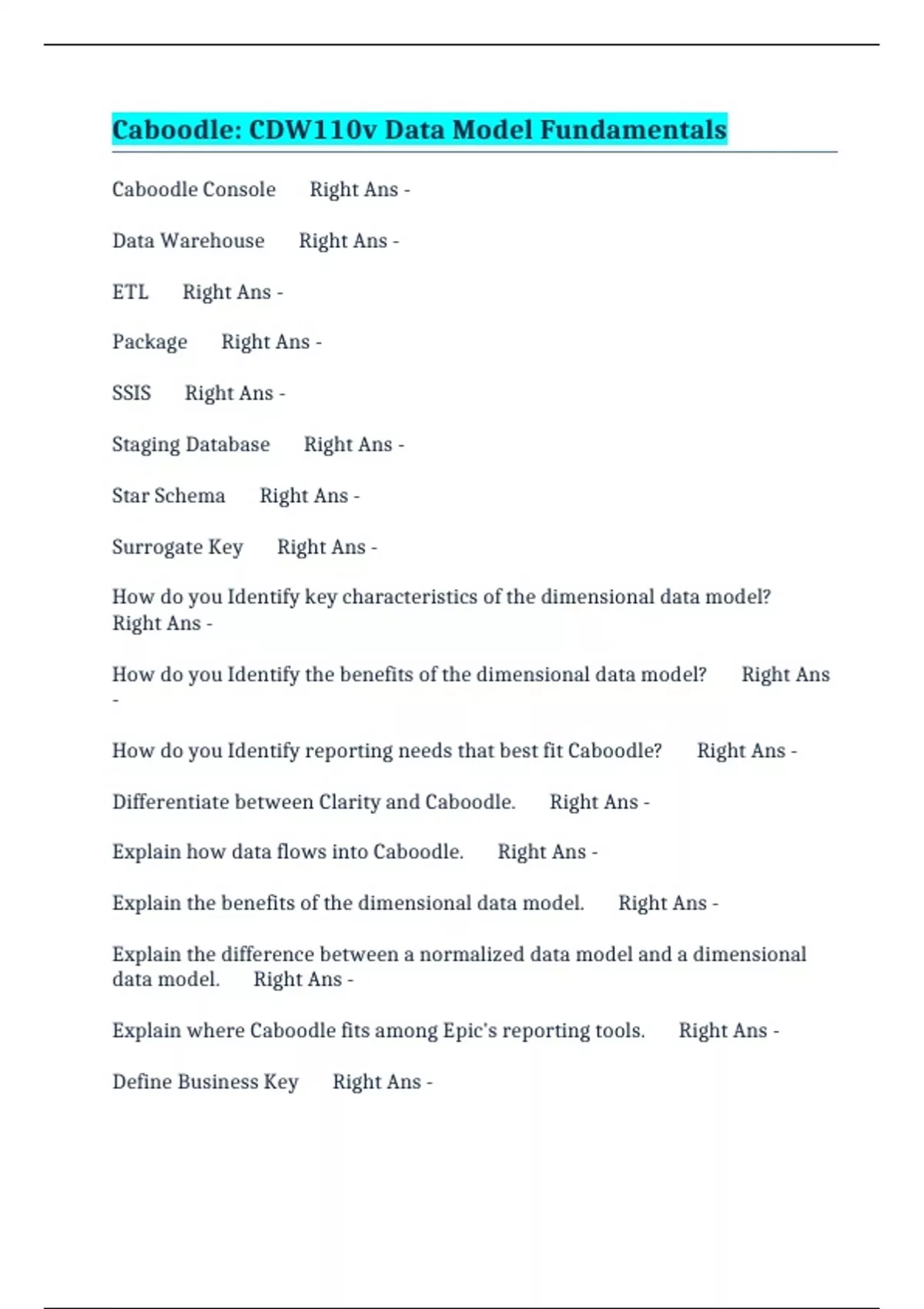 Caboodle: CDW110v Data Model Fundamentals - CDW110 - Stuvia US