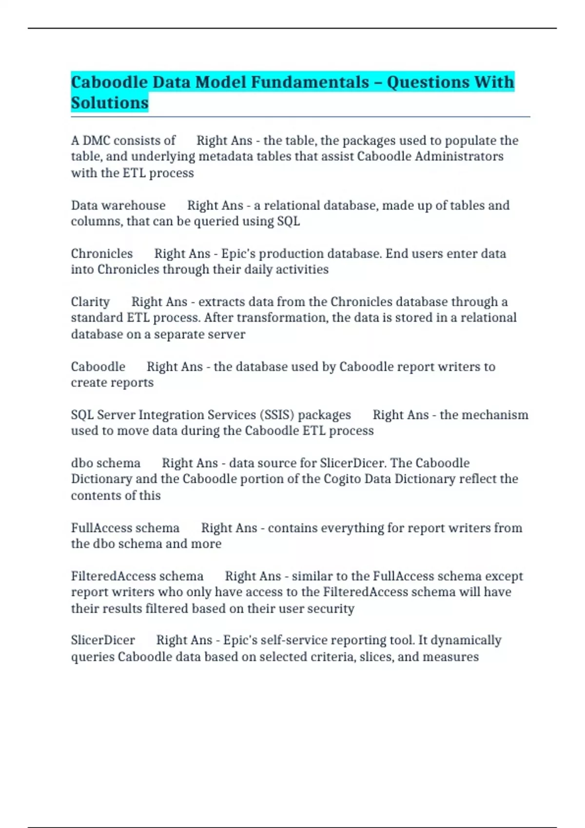 Caboodle Data Model Fundamentals – Questions With Solutions - CDW110 ...