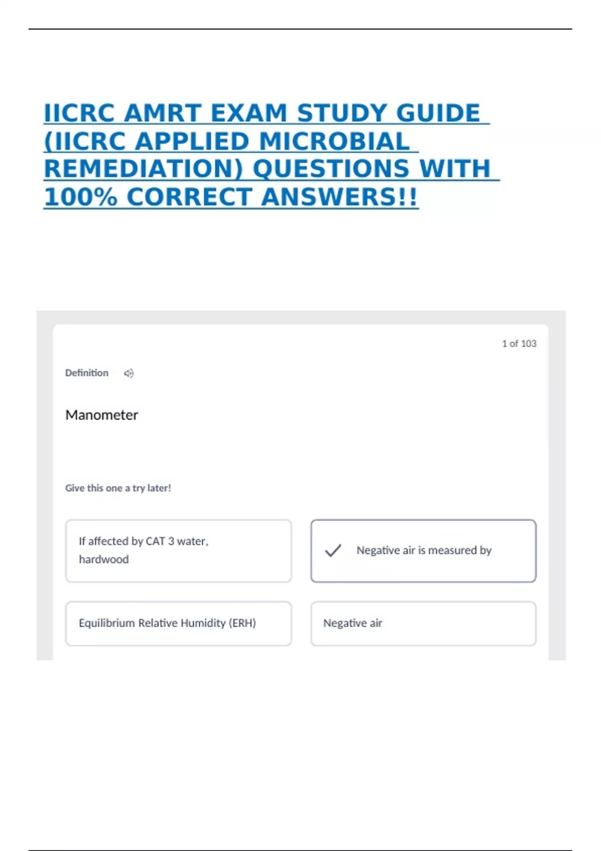 IICRC AMRT EXAM STUDY GUIDE (IICRC APPLIED MICROBIAL REMEDIATION ...